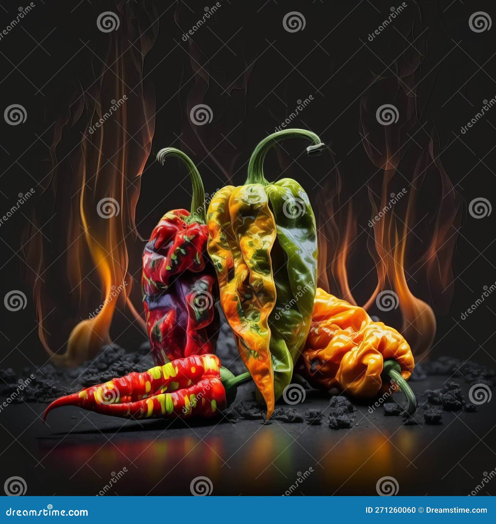 Colorful Chilli, Chile S with Flames and Fire. Hot Chillis Stock ...