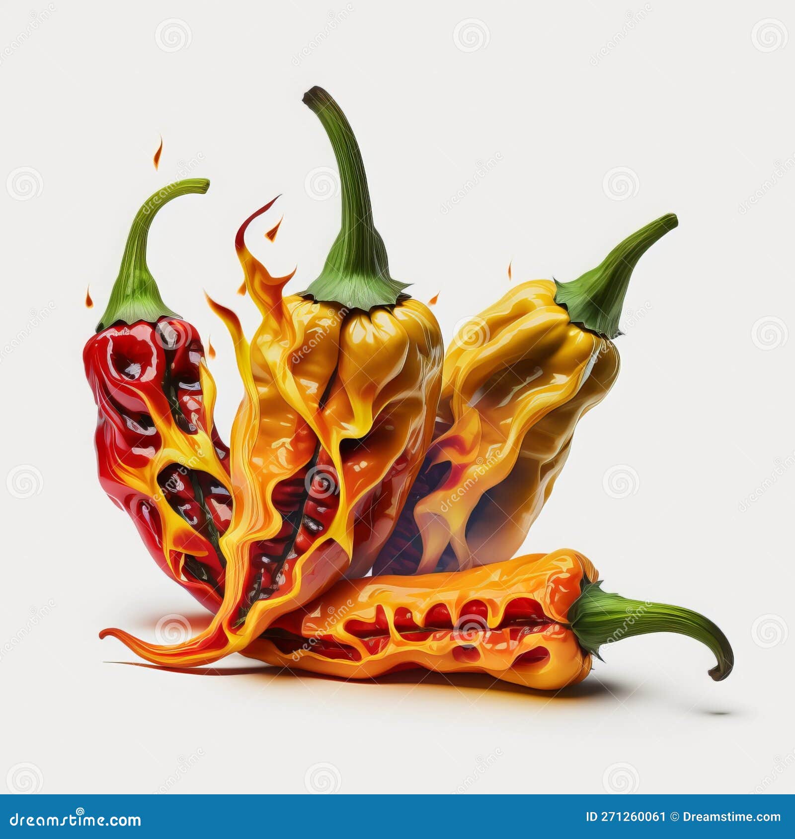 Colorful Chillis, Chile S with Flames and Fire. Hot Chilli Stock ...