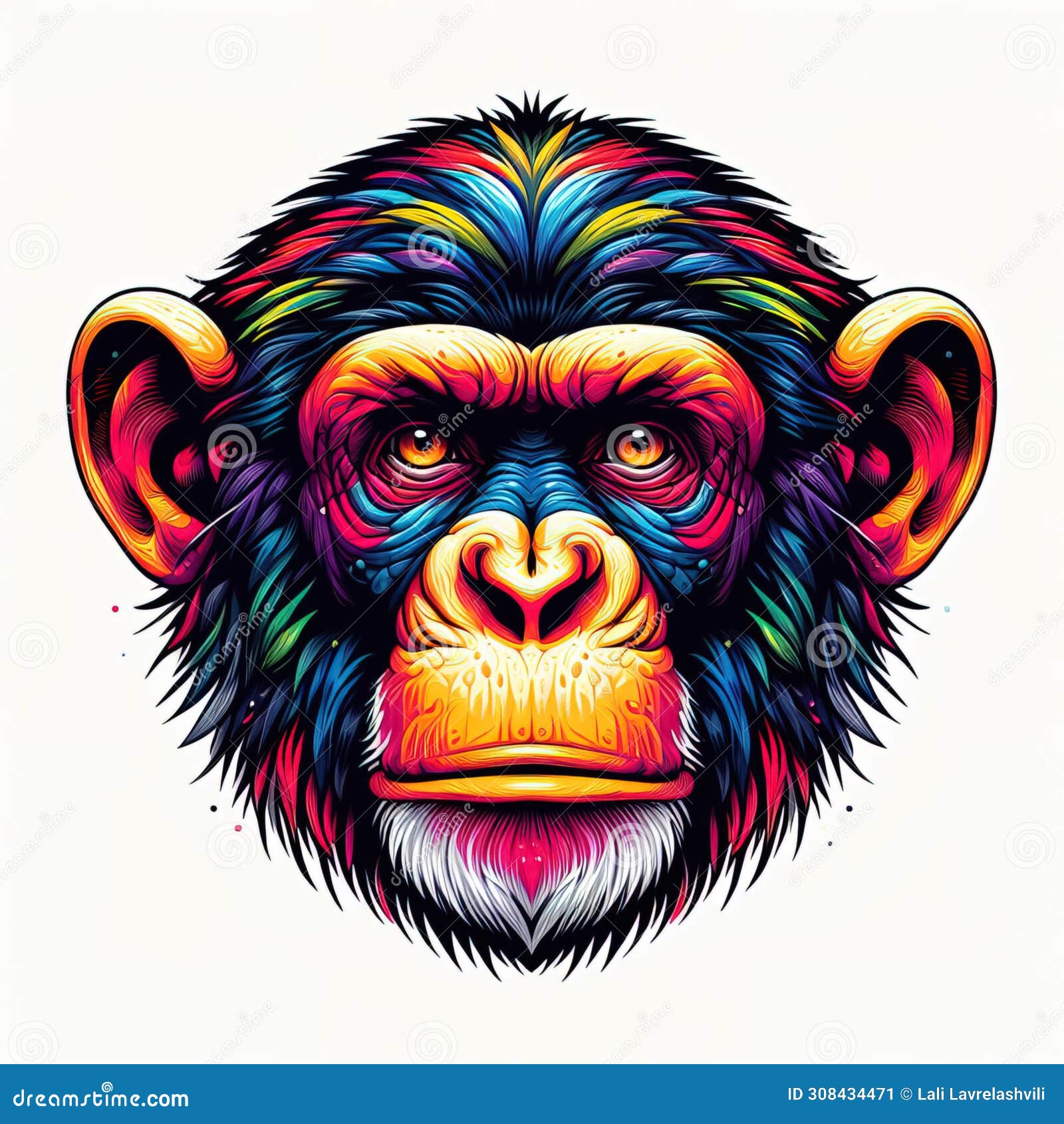 Colorful Chimpanzee Head Logo. Illustration on White Background Stock ...