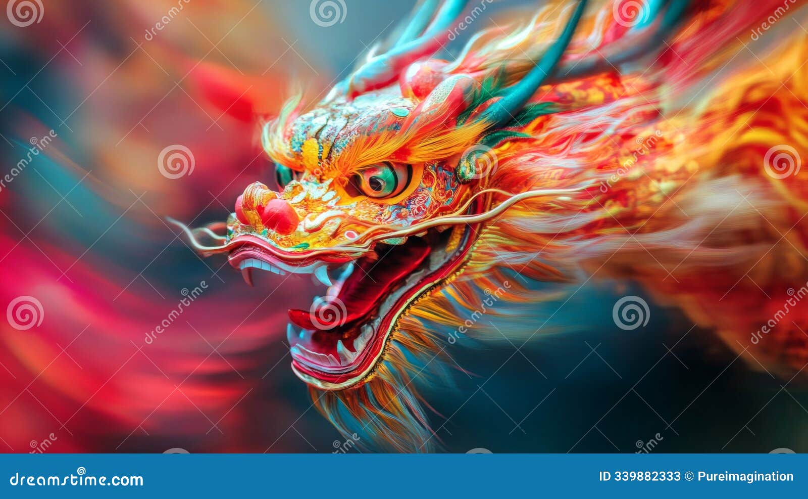 Colorful Chinese Dragon Head with Open Mouth and Sharp Teeth Stock ...