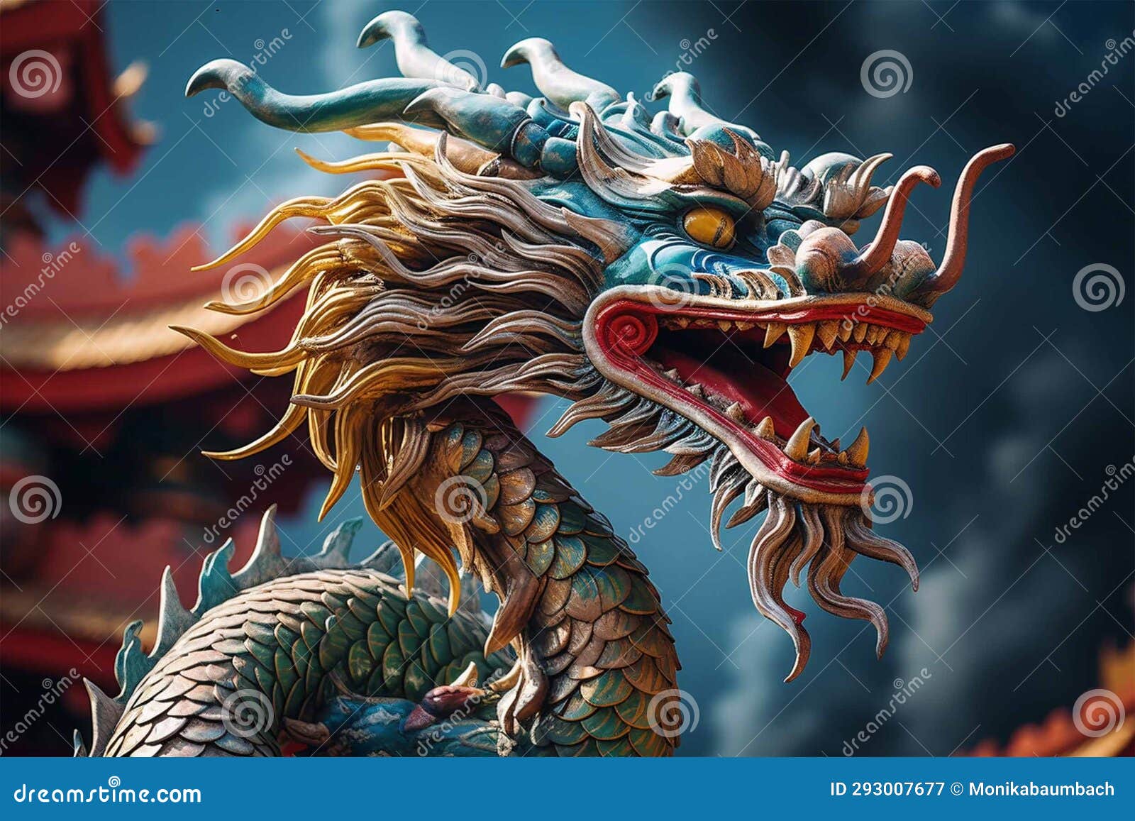 Colorful Chinese Dragon Sculpture Stock Illustration - Illustration of ...