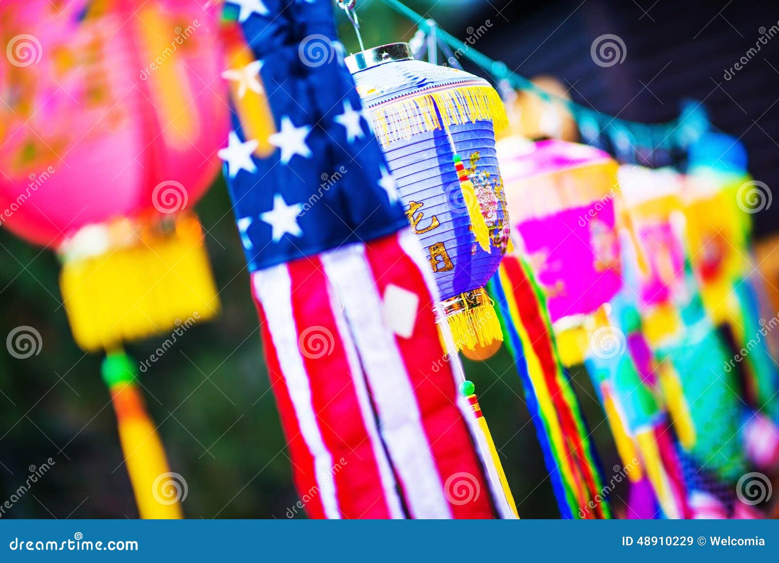 Colorful Chinese Lamps stock image. Image of hang, horizontal - 48910229