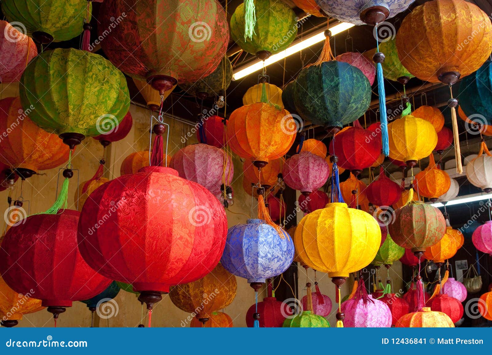 Colorful Chinese lanterns stock image. Image of green - 12436841