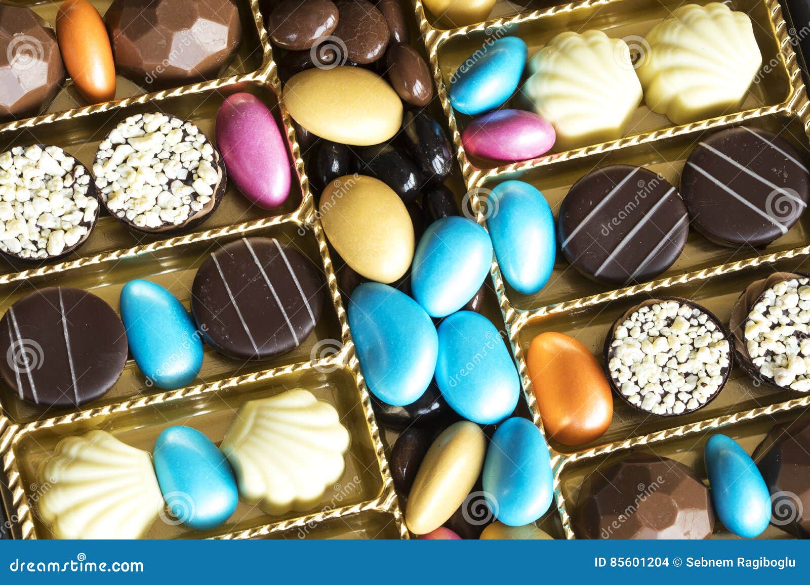 Colorful chocolates in box stock photo. Image of colorful - 85601204