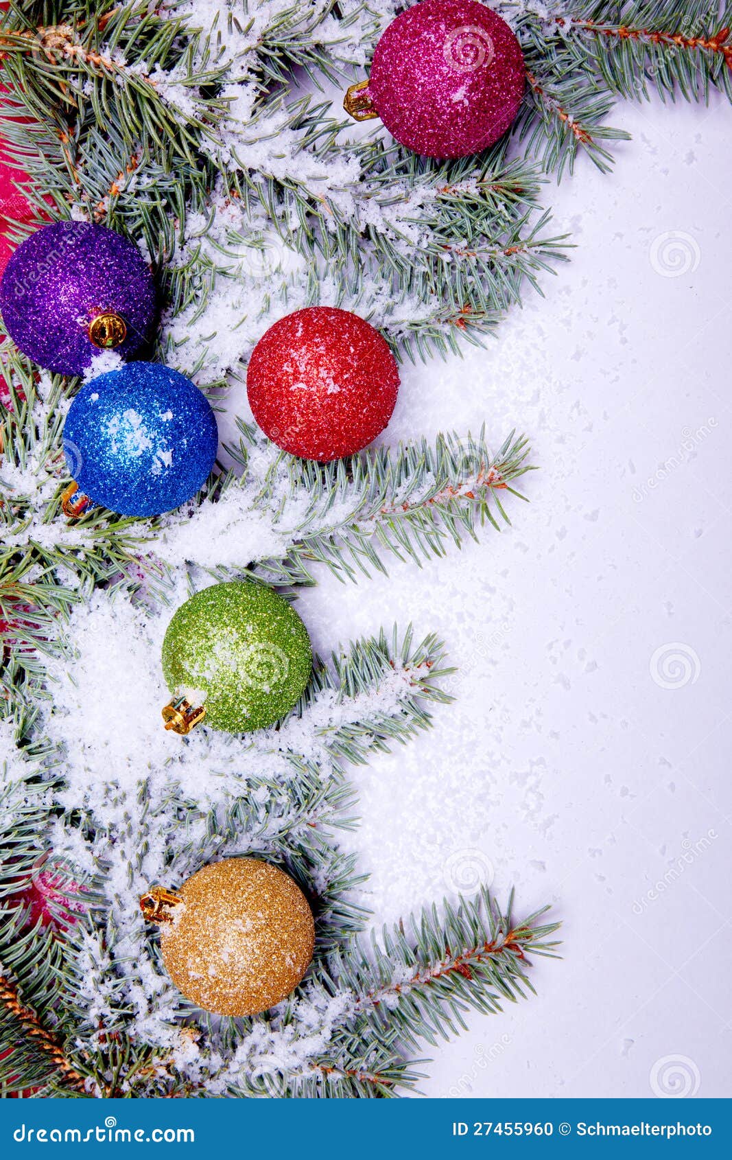 Colorful Christmas Ball Ornaments with Pine Tree Stock Photo - Image of ...