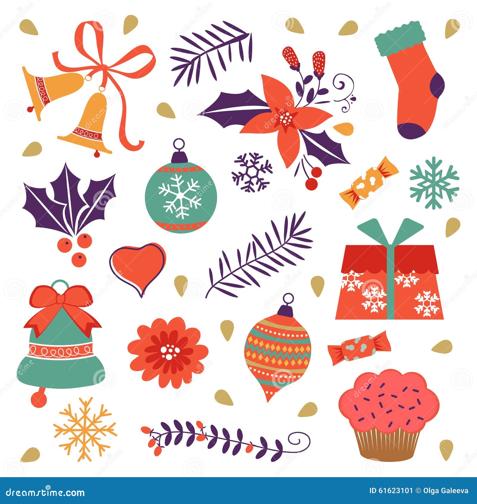 Colorful Christmas Collection with Holiday Stock Vector - Illustration ...