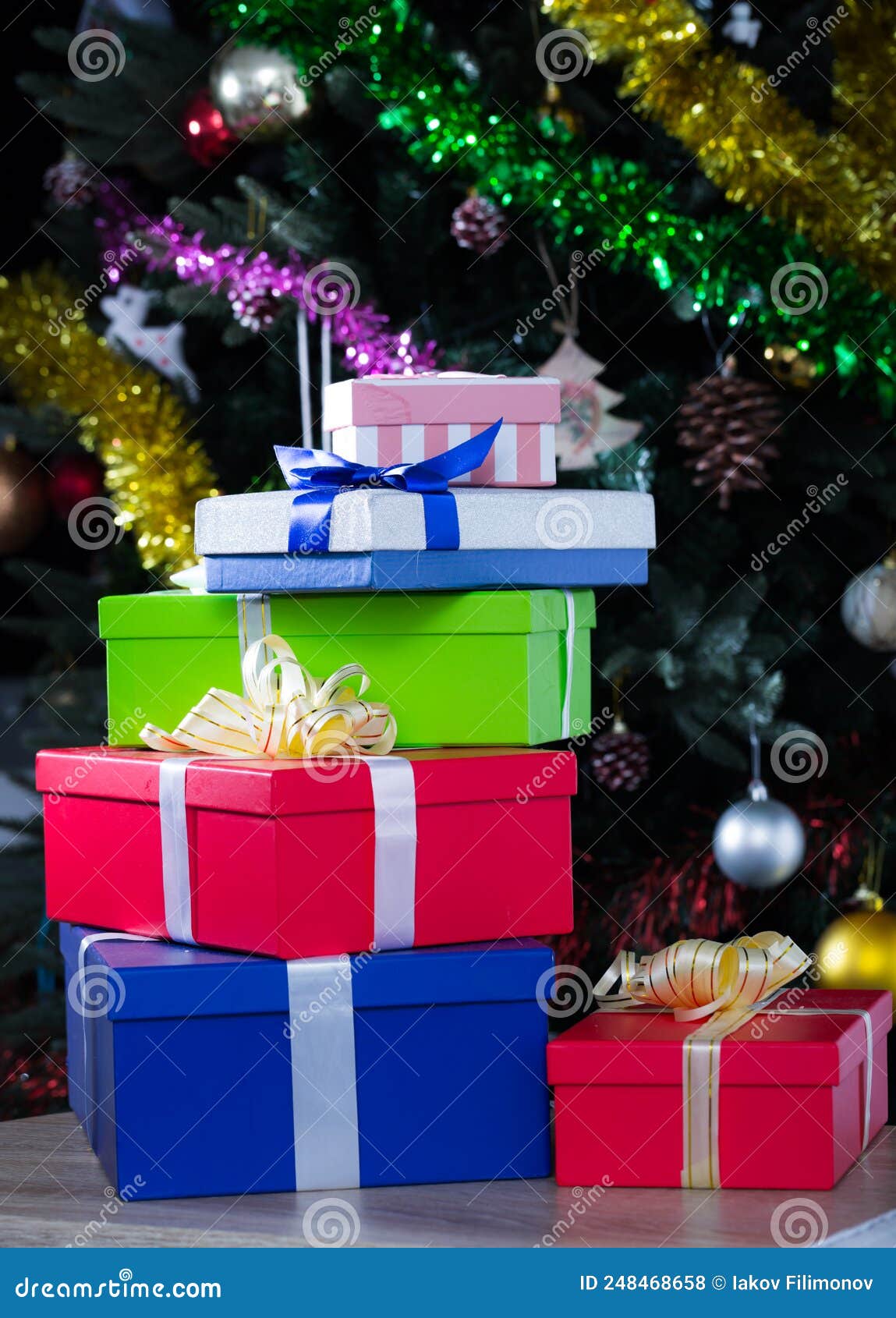 Colorful Christmas Gift Boxes Stock Photo - Image of festive, design ...