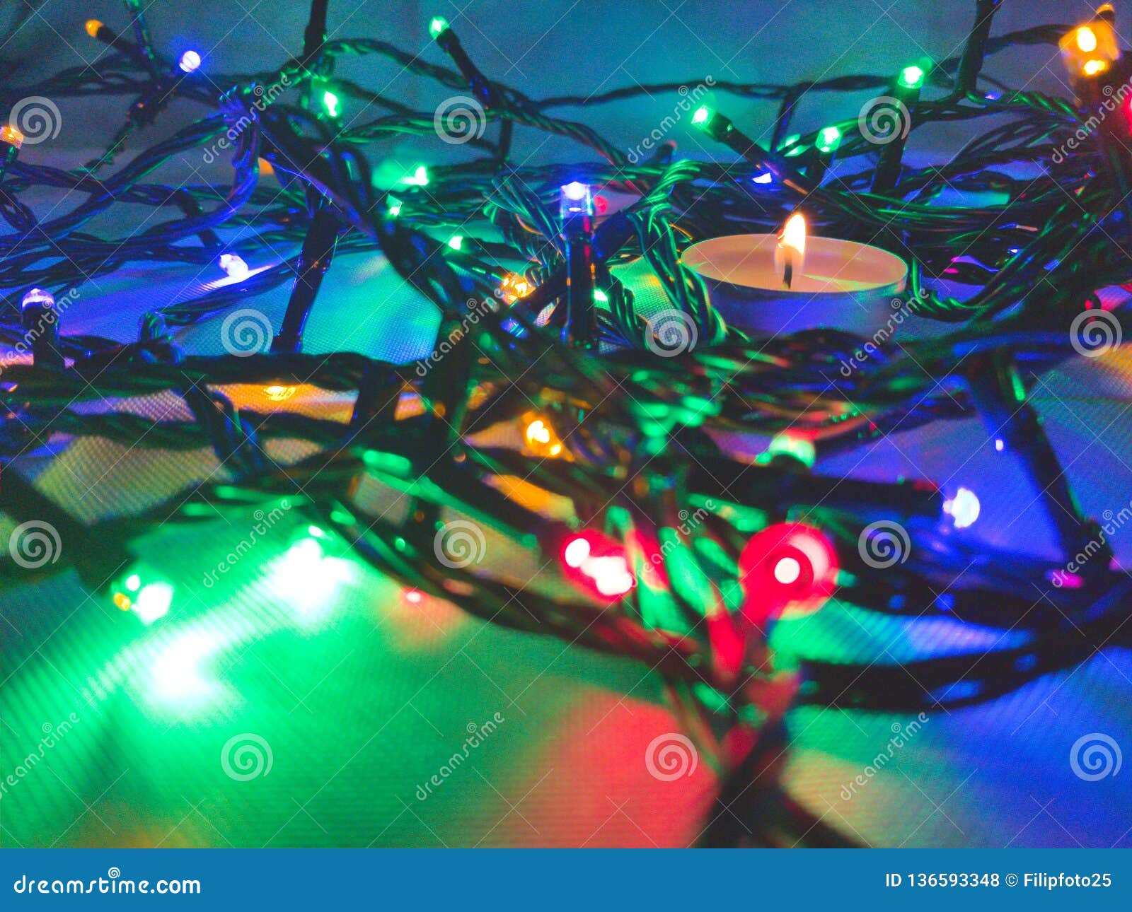 Colorful Christmas lights stock photo. Image of abstract - 136593348