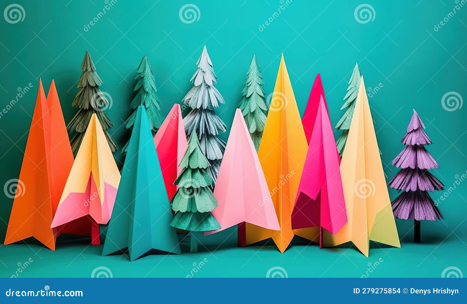 Colorful Christmas Paper Trees in Various Shapes Stock Illustration ...
