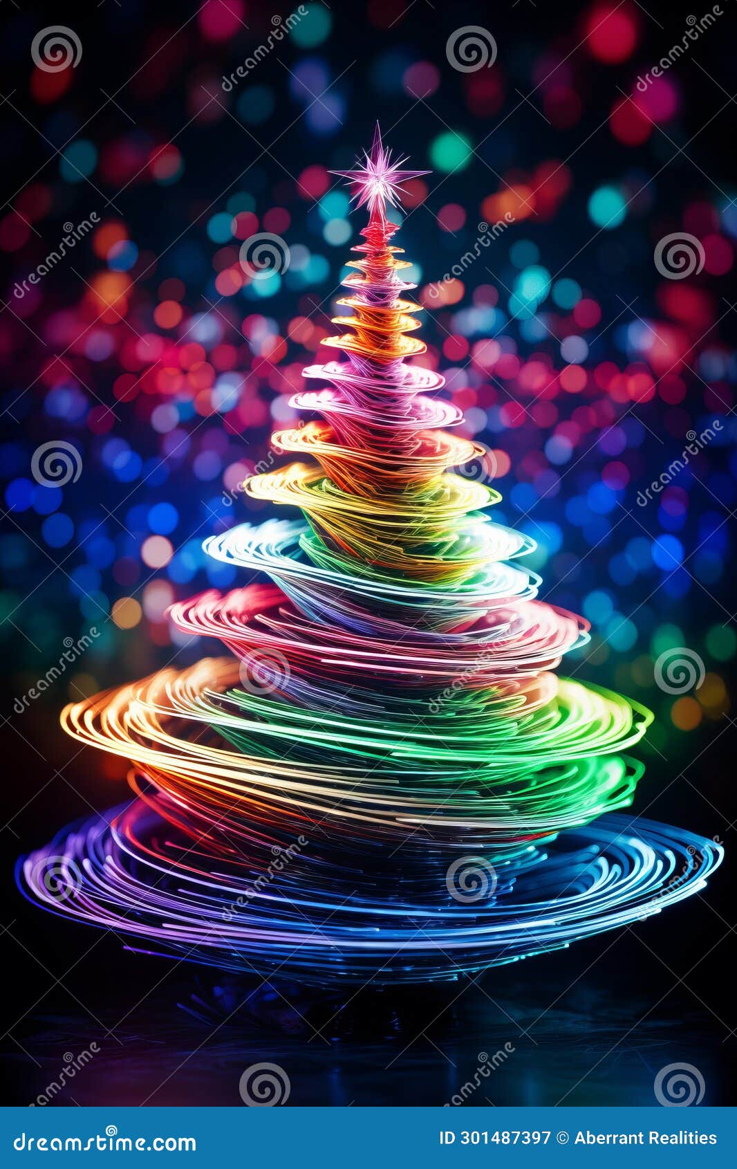 A Colorful Christmas Tree with Bright Lights Stock Illustration ...