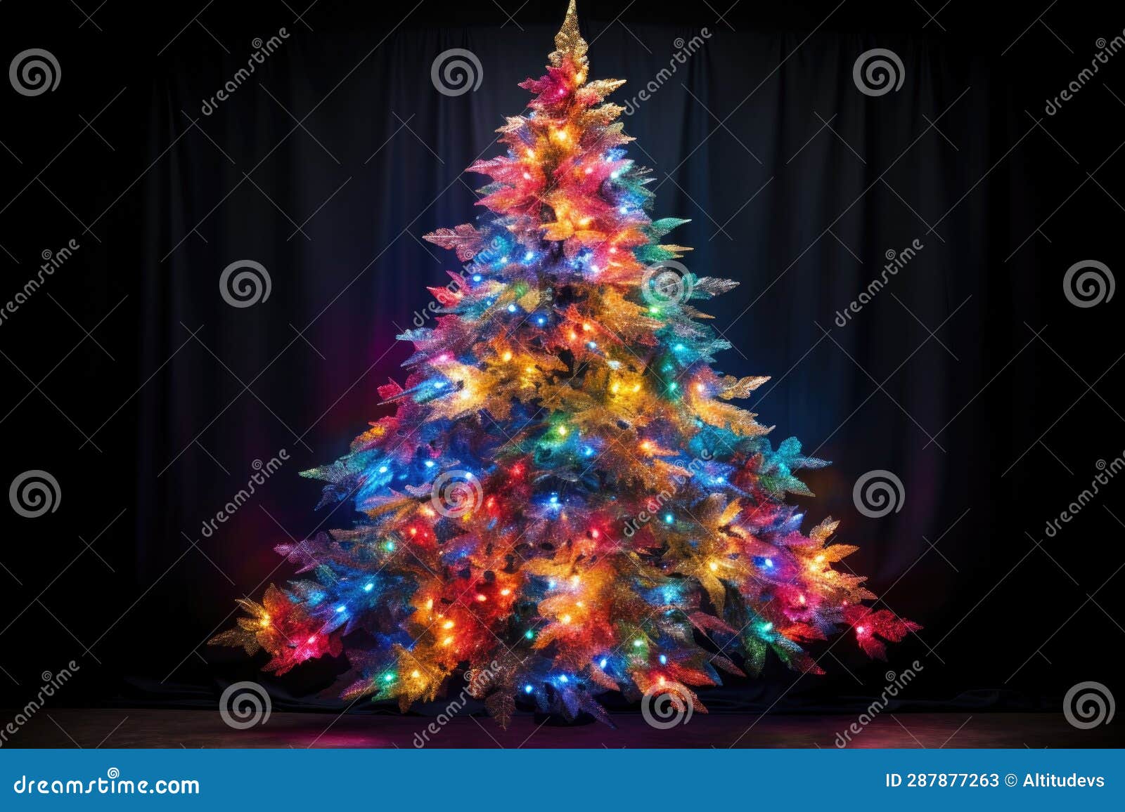 Colorful Christmas Tree with Twinkling Lights Stock Illustration ...