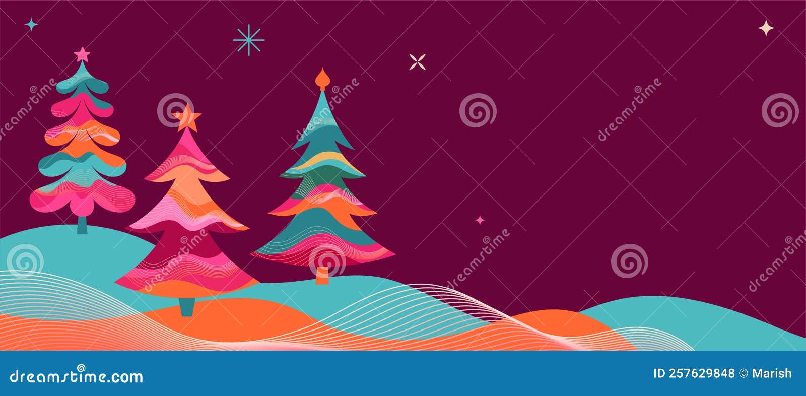 Colorful Christmas Trees Background and Packaging Design Stock Vector ...