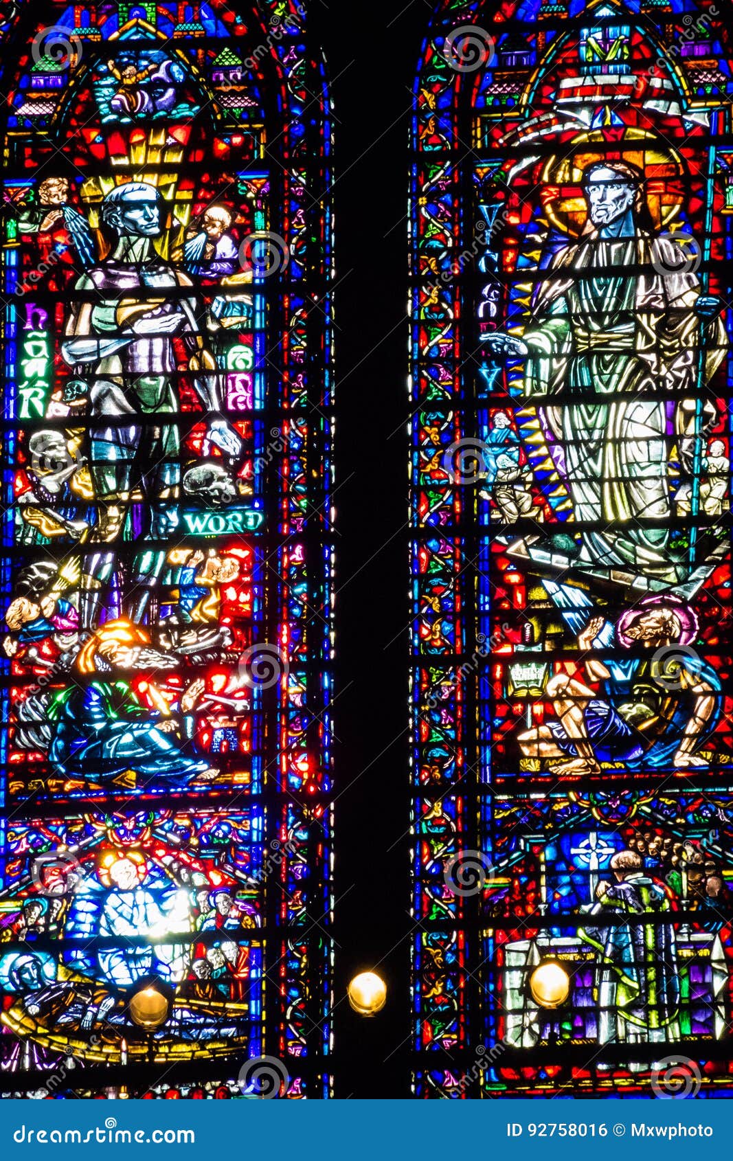 Colorful Church Windows Colored Glass Red Blue Editorial Photo - Image ...