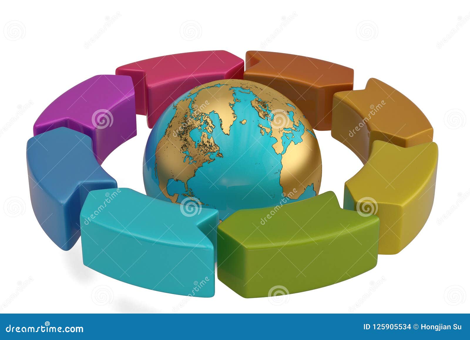 Colorful Circle Arrows with World Globe on White Background. 3D Stock ... Colorful Circle Arrows with World Globe on White Background. 3D Stock ...