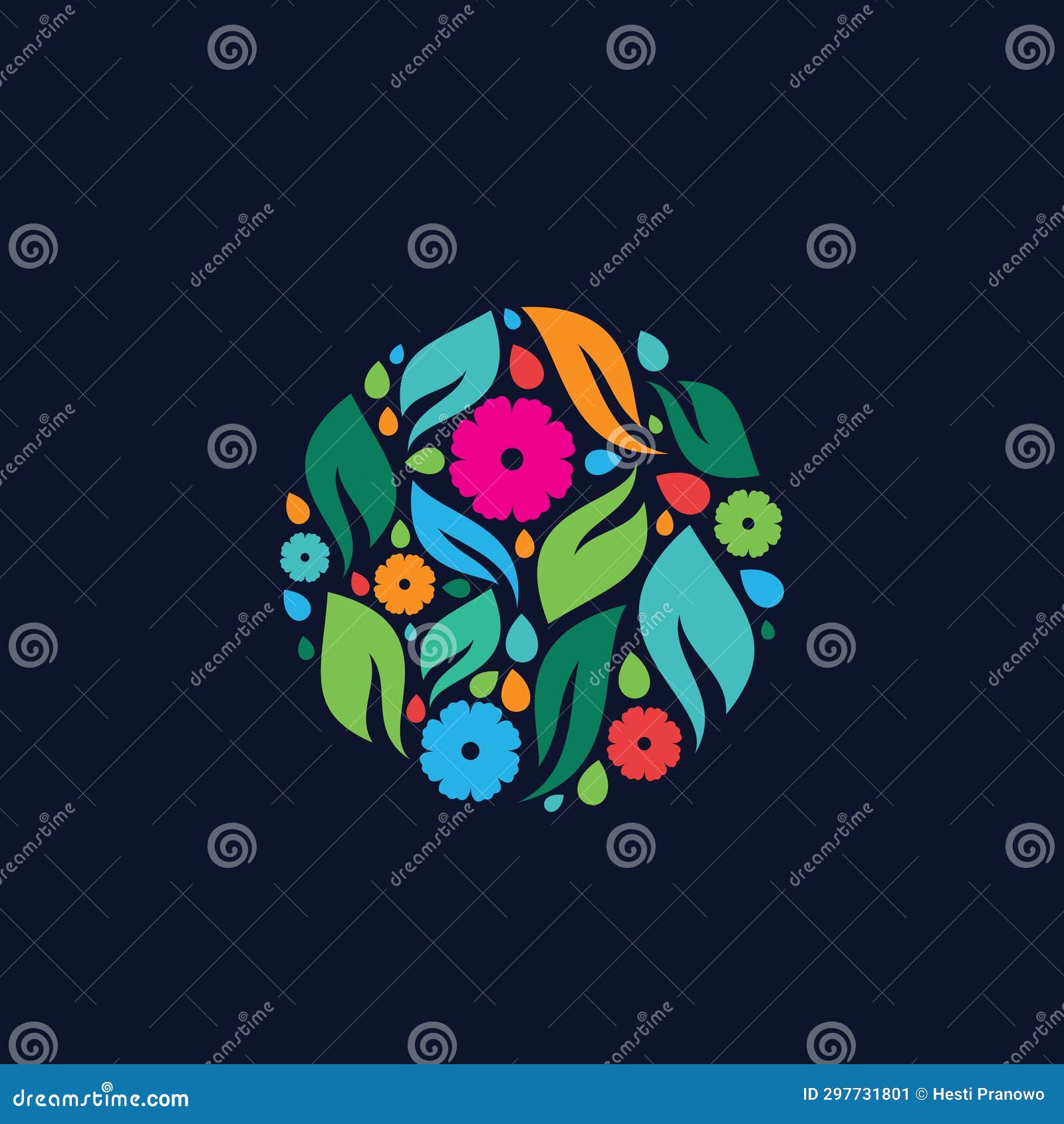 Colorful Circle Floral Flower Pattern Logo Design Template Stock Vector ...