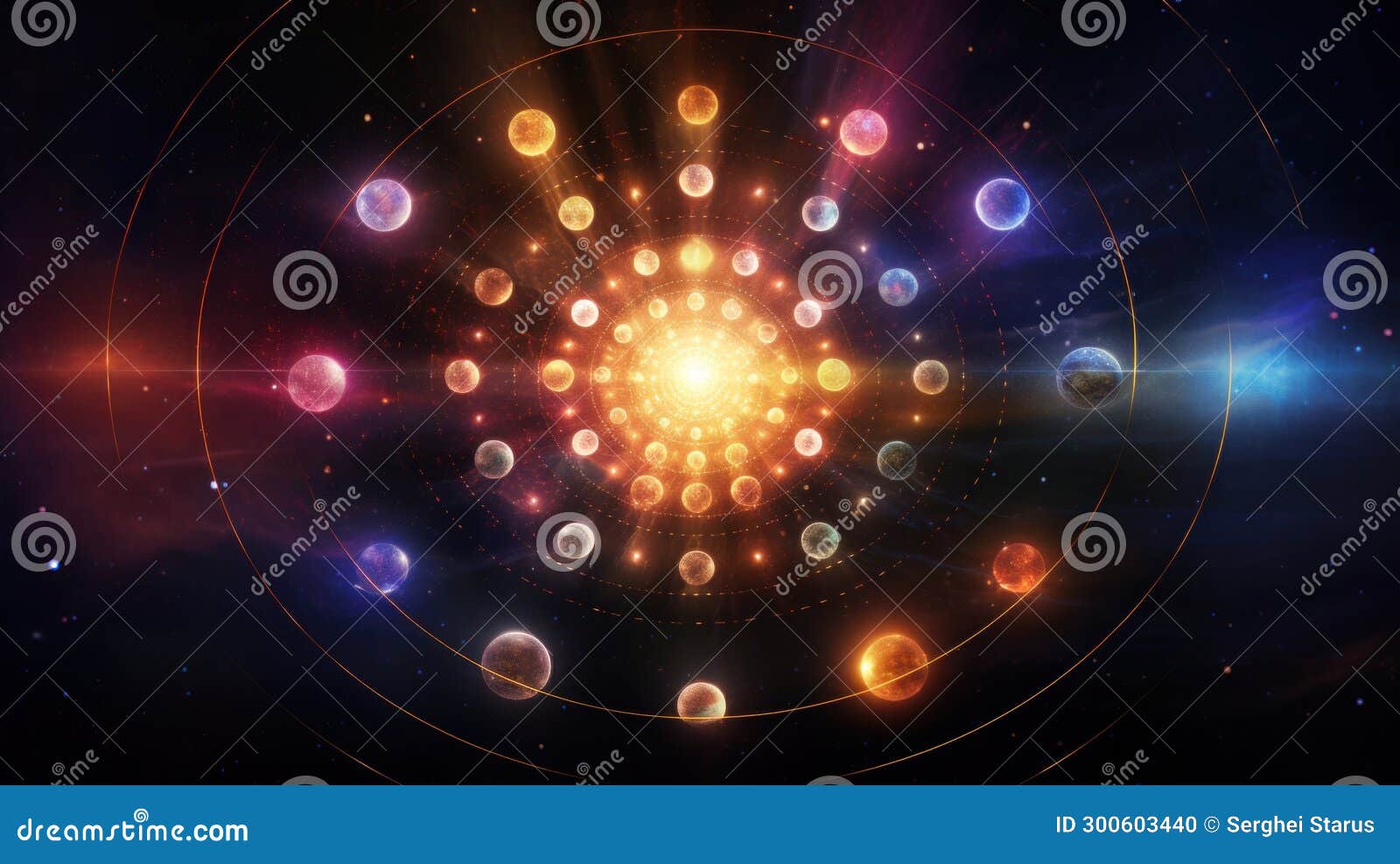 A Colorful Circle of Planets in Space with a Bright Light, AI Stock ...