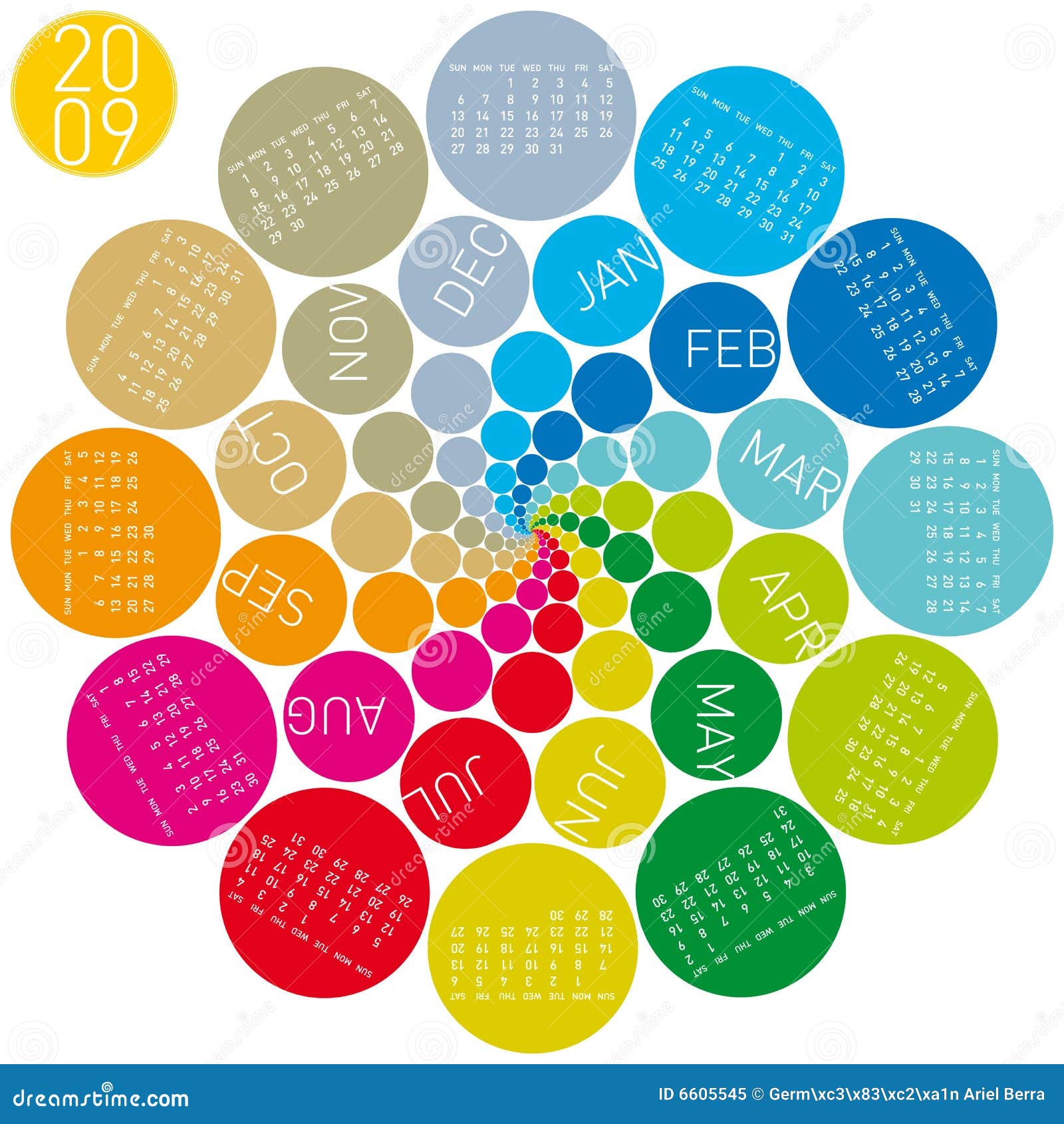 Colorful Circles Calendar 2009 Stock Vector - Illustration of calendar ...