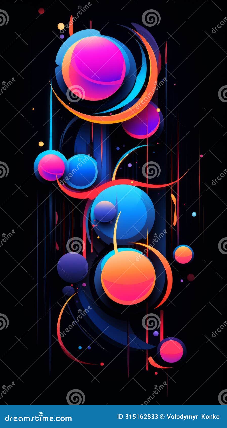 Colorful Circles and Lines on a Black Background Stock Image - Image of ...