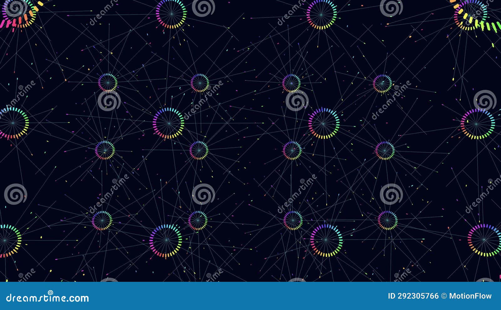 Colorful Web of Circles and Lines on Dark Background Stock Footage ...