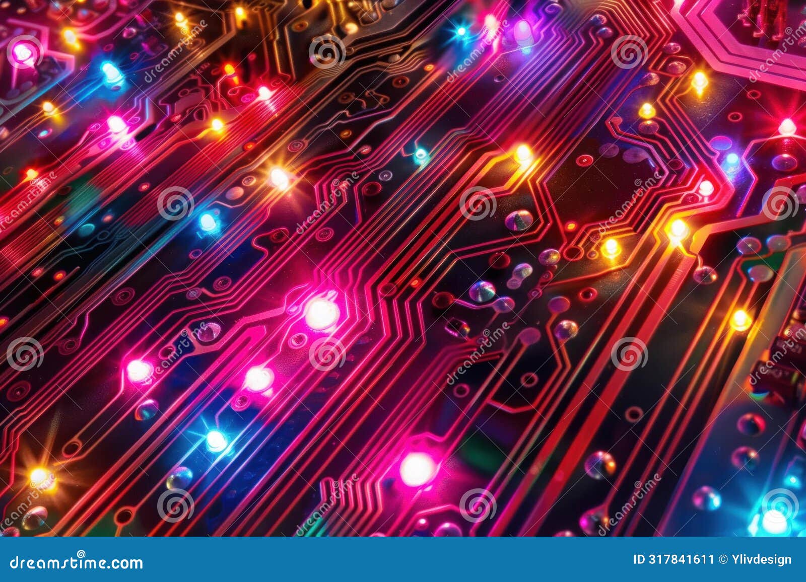 Colorful Circuit Board Background with Glowing Lights Stock ...
