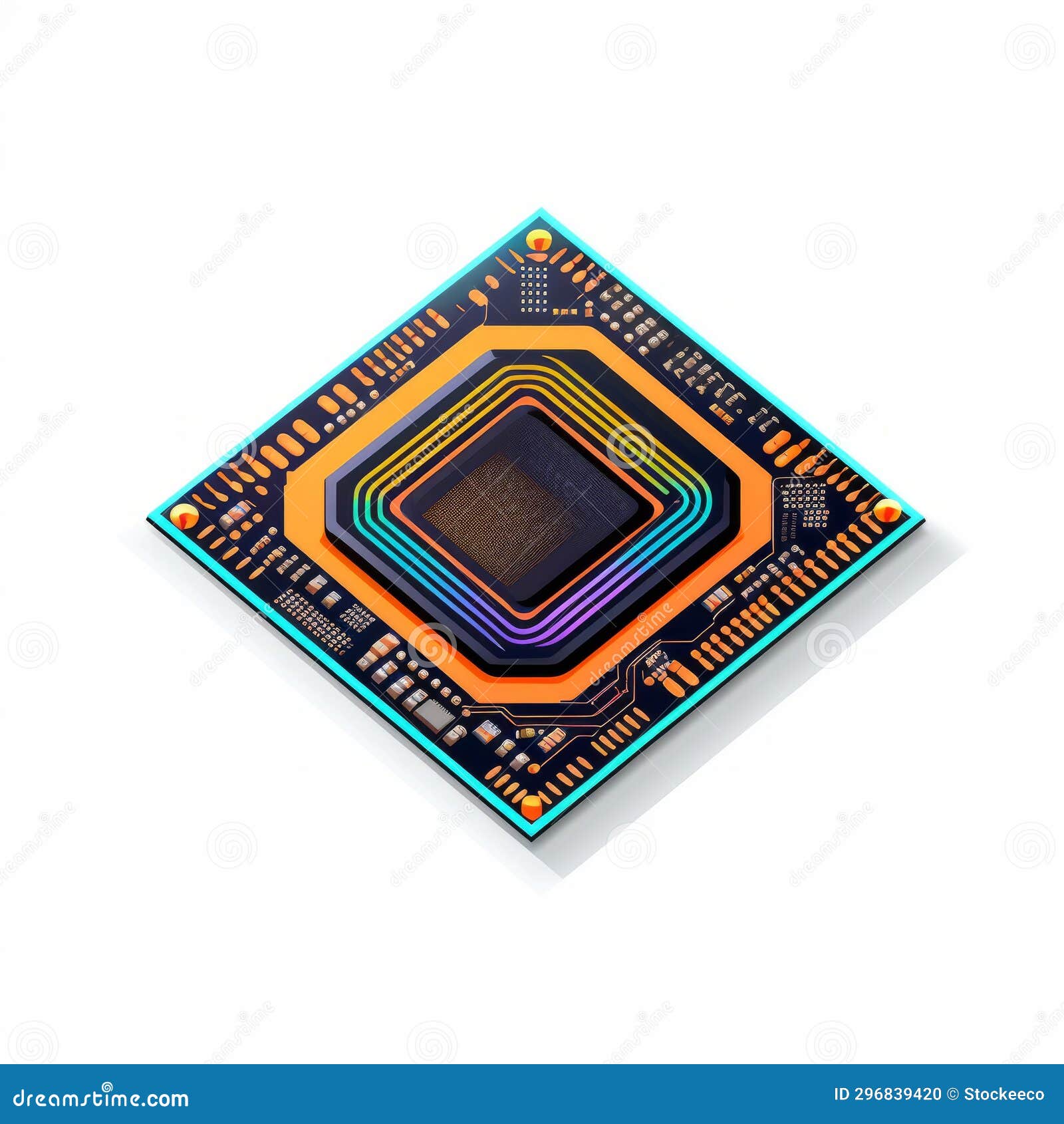 Colorful Circuit Cpu Dark Azure and Light Amber Isolated Image Stock ...