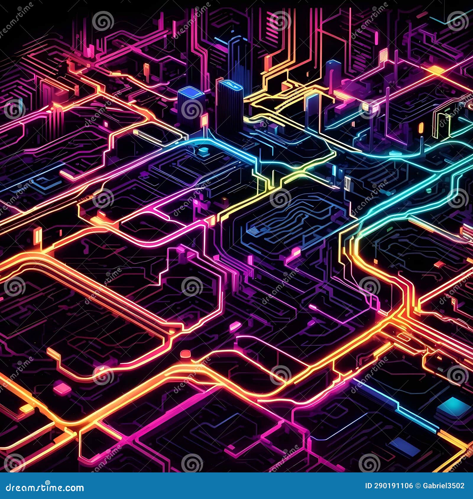 Colorful Circuits. Neon Networks. Vibrant Circuitry. Stock Illustration ...