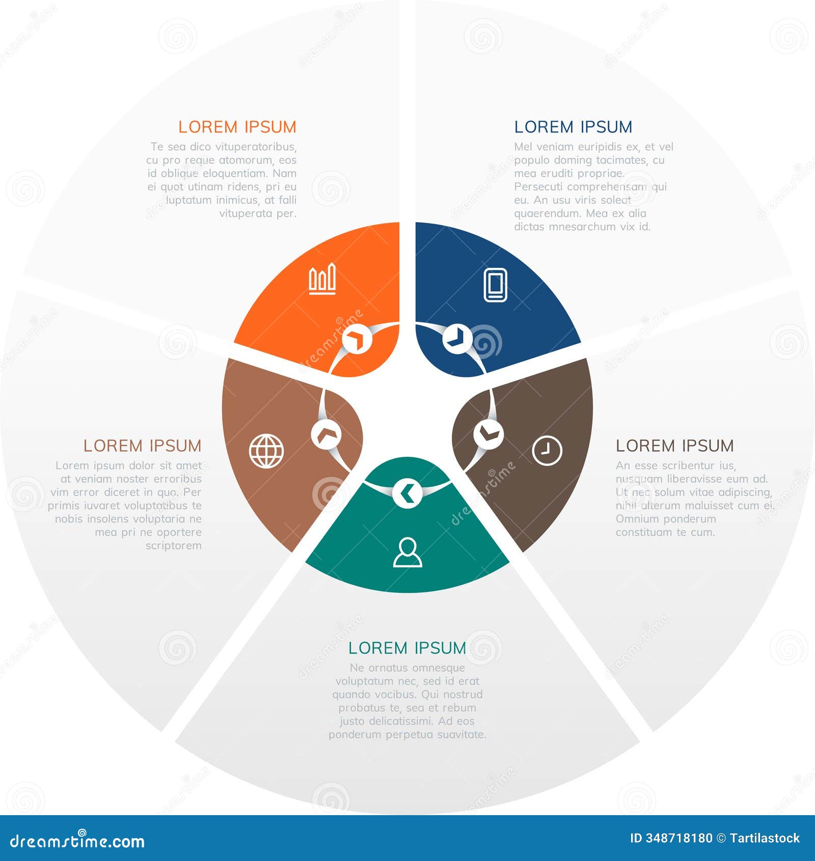 Circular Infographic Template With Text Areas On Five Positions Cartoon ...
