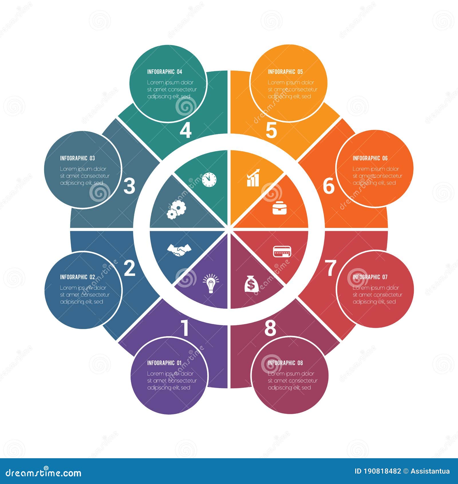 Colorful Circular Infographics From Ring And Circles. 8 Positions For ...