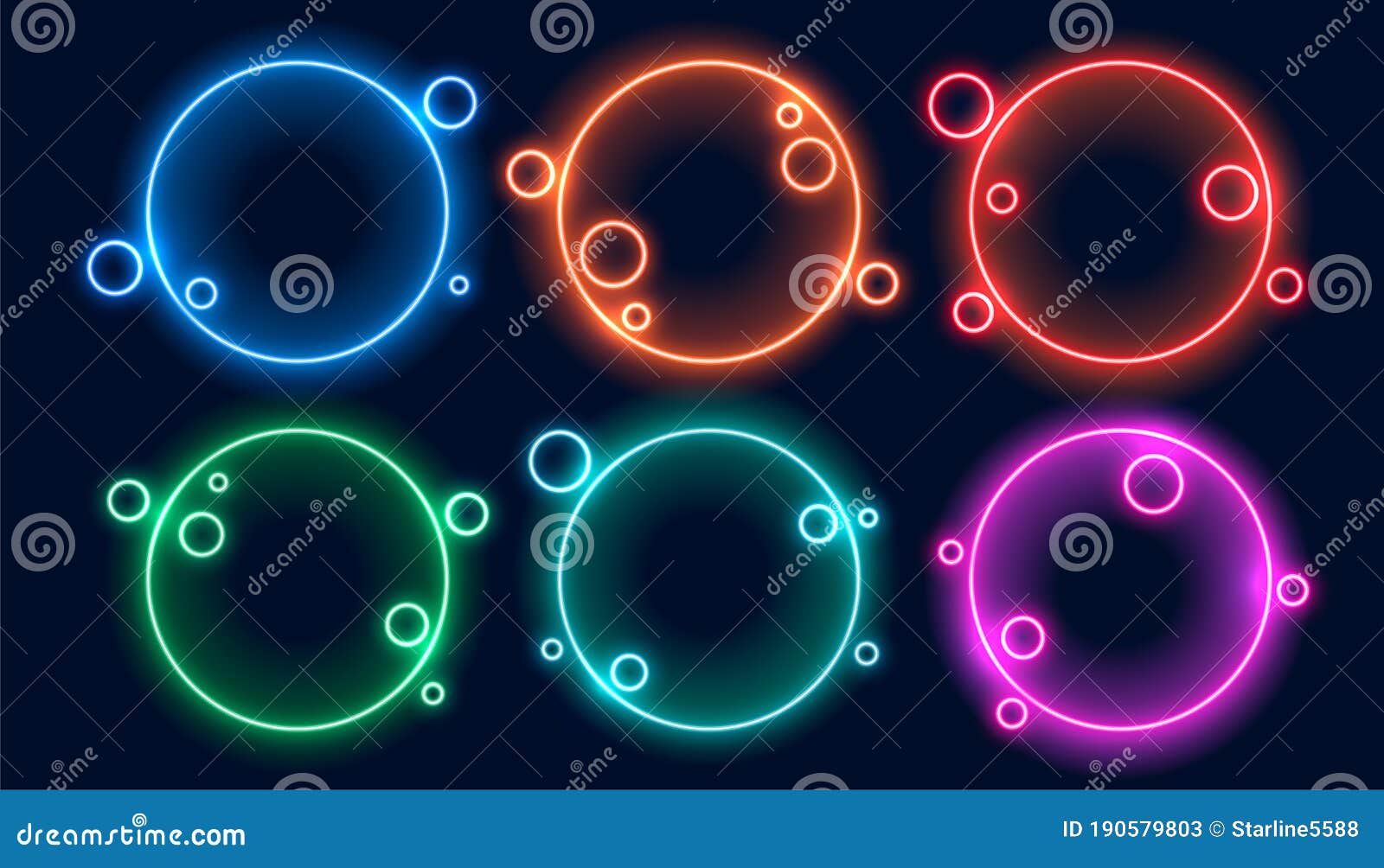 Colorful Circular Neon Frames Set of Six Stock Vector - Illustration of ...