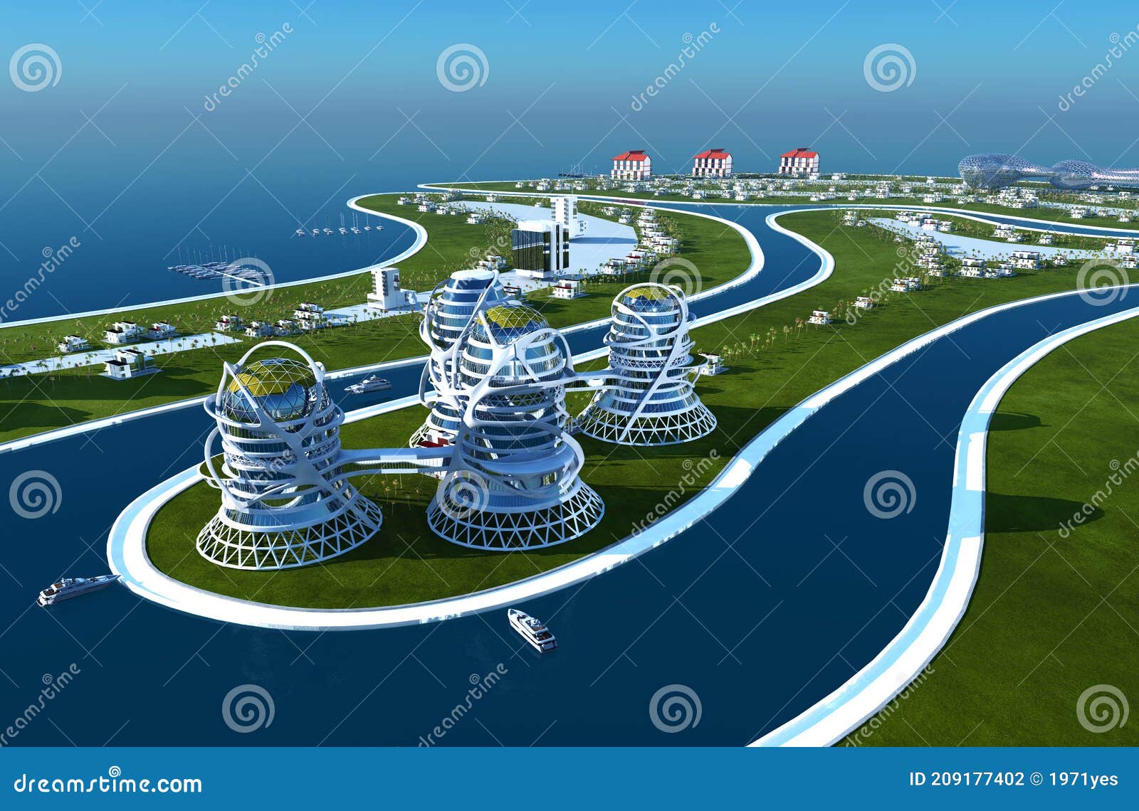 A Colorful City of the Future Stock Illustration - Illustration of ...