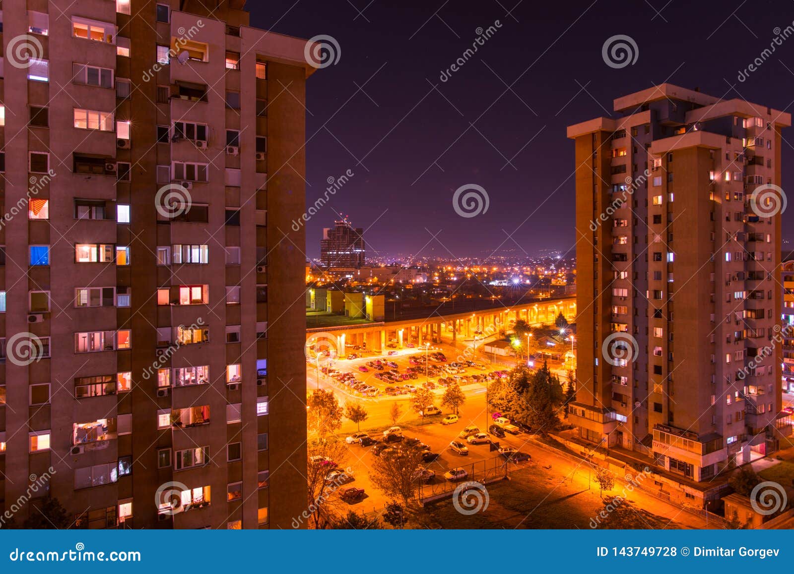 Colorful City Night with Lights on Stock Photo - Image of downtown ...