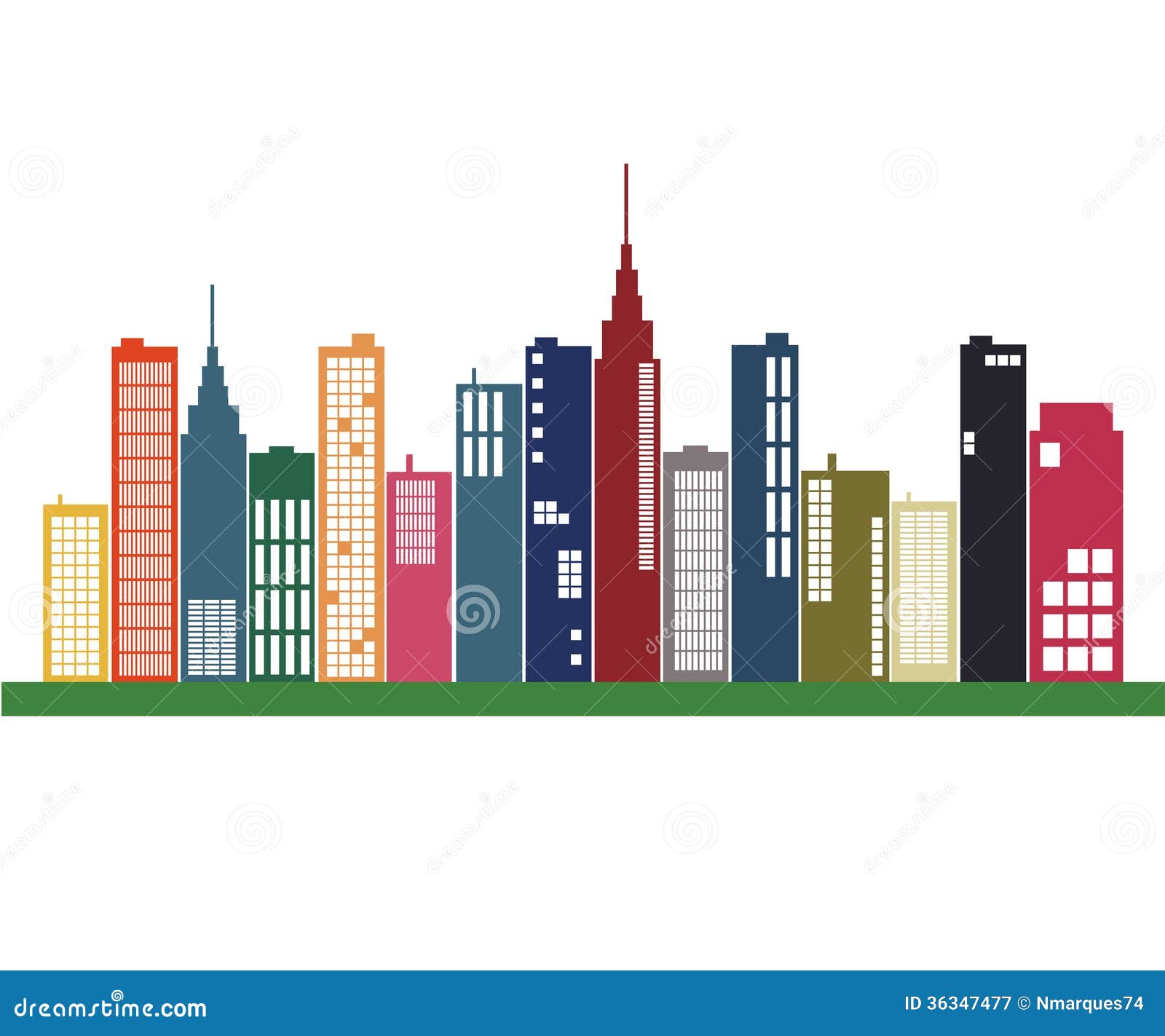 Colorful City Skyline stock vector. Illustration of city - 36347477