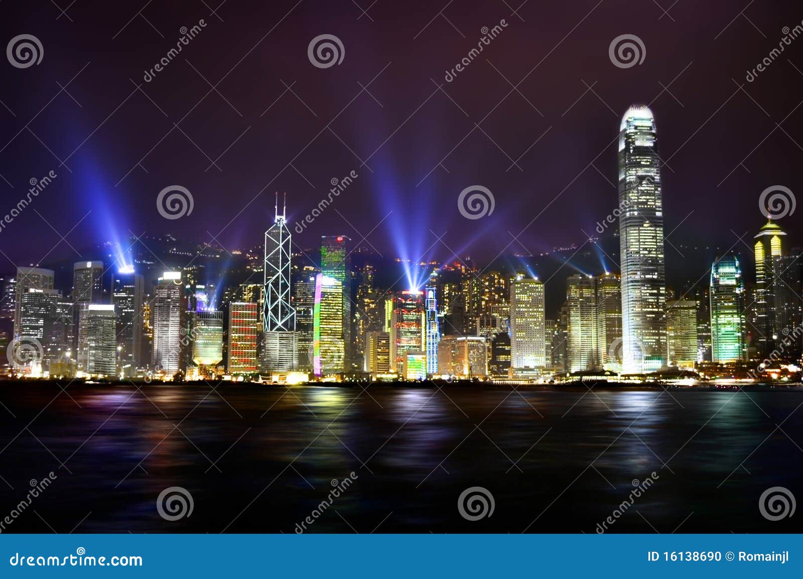 Colorful City Skyline at Night Stock Photo - Image of america, night ...