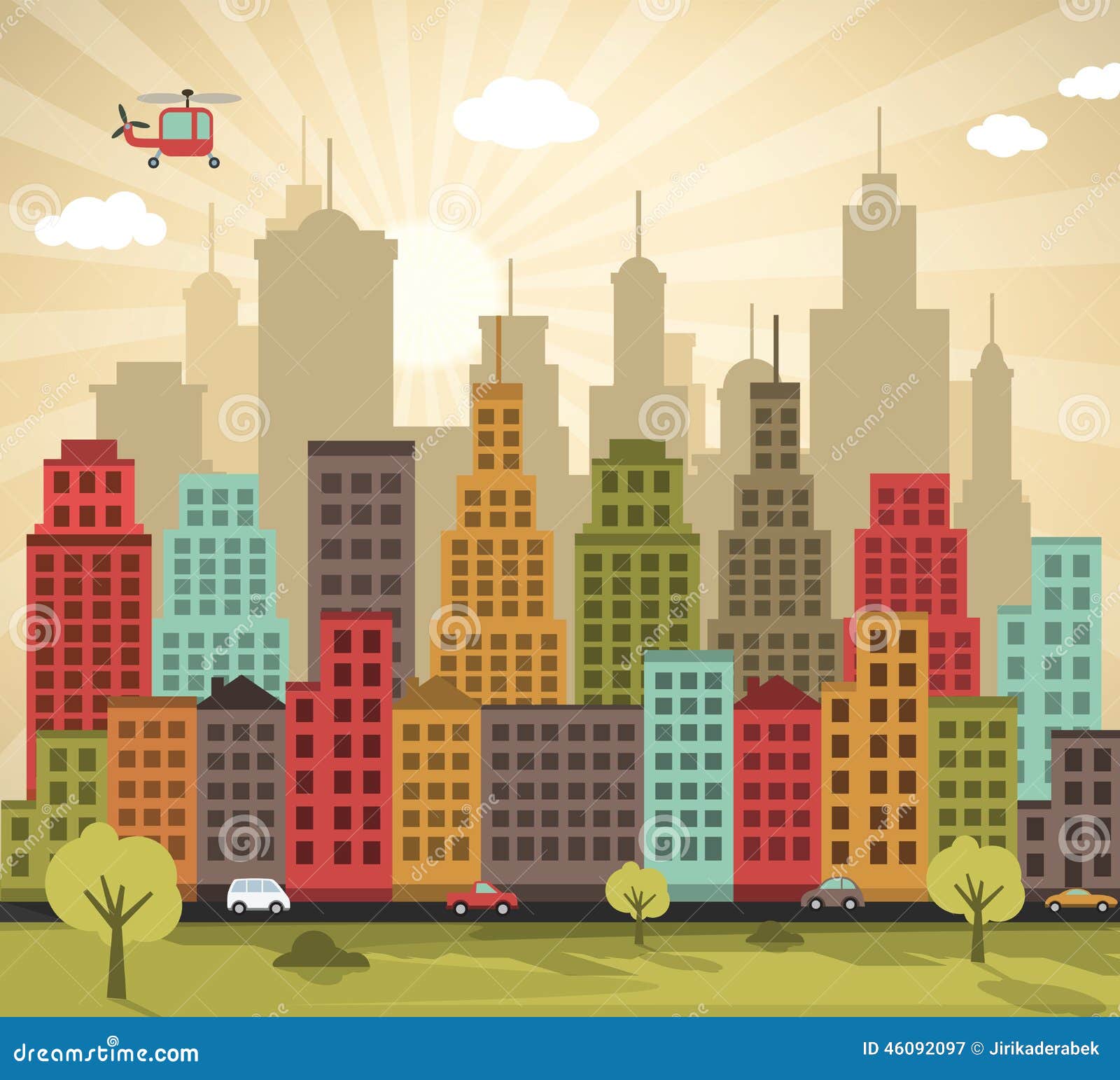Colorful city stock vector. Illustration of cityscape - 46092097