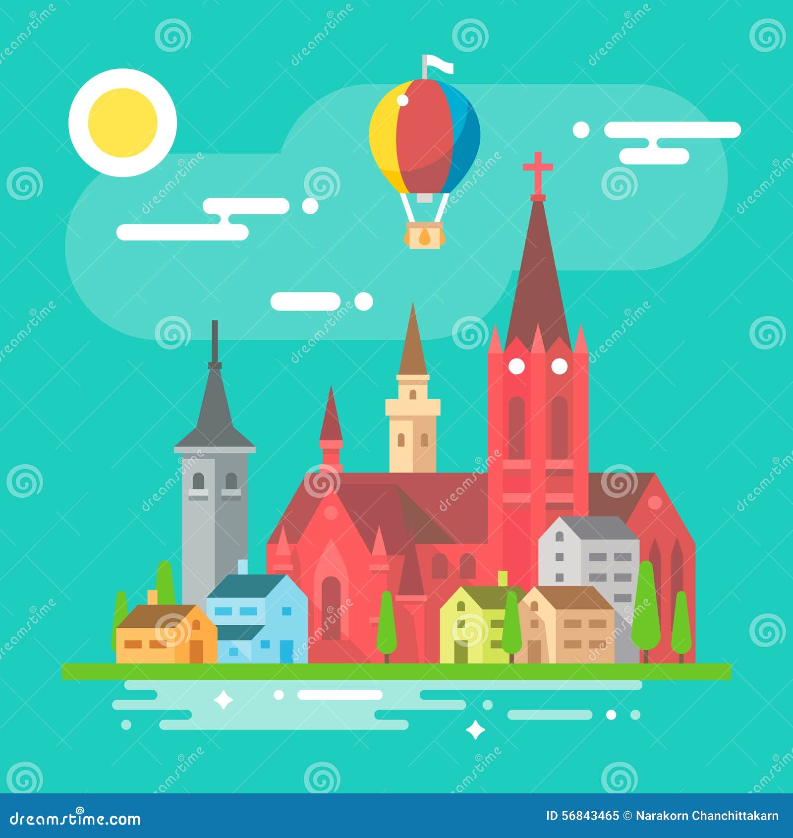 Cityscape Scene With Road , Trees And Sky Background Vector ...