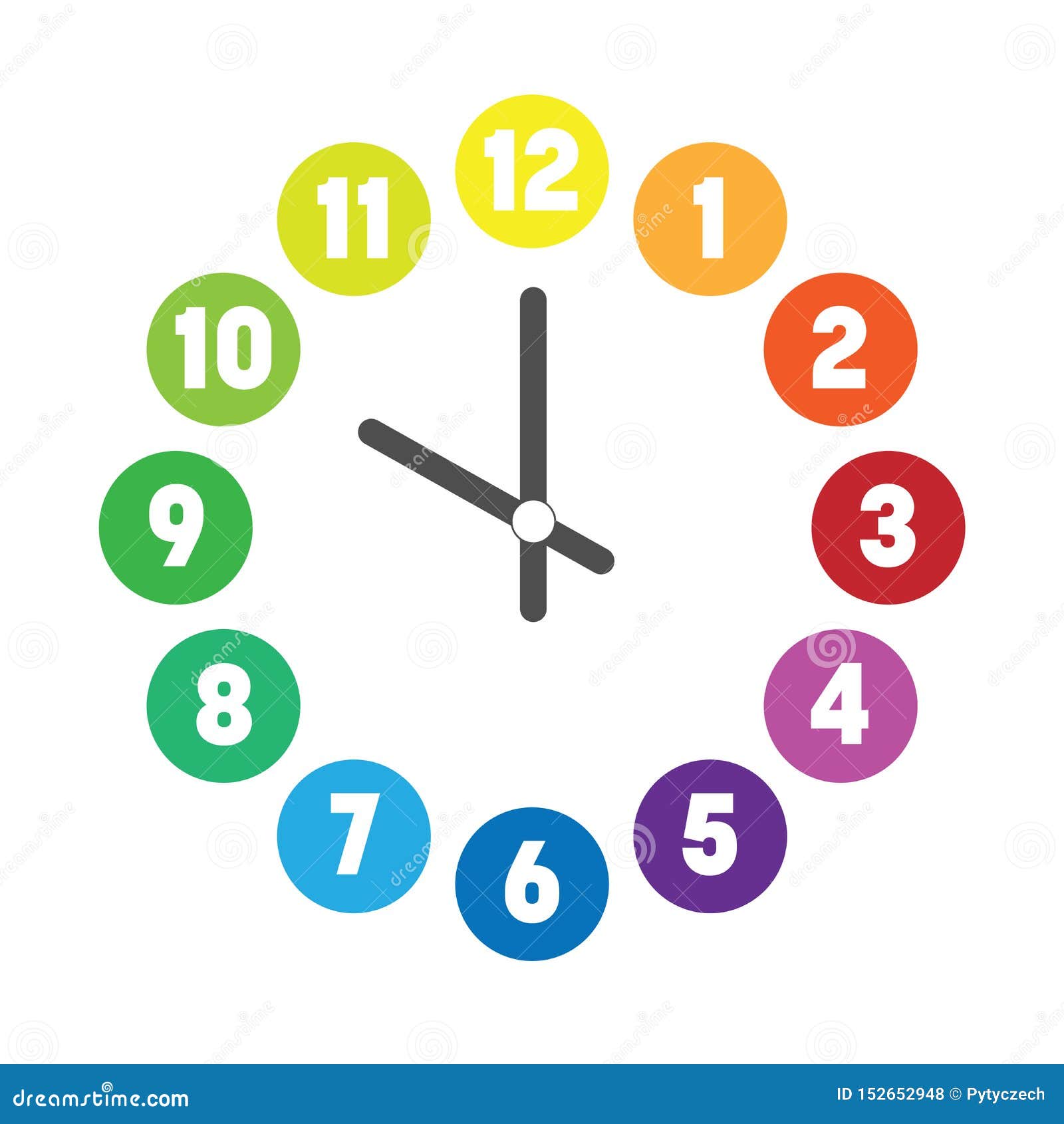 Colorful Clock Face. Hour Dial with Numbers in Colored Circles Stock ... Colorful Clock Face. Hour Dial with Numbers in Colored Circles Stock ...