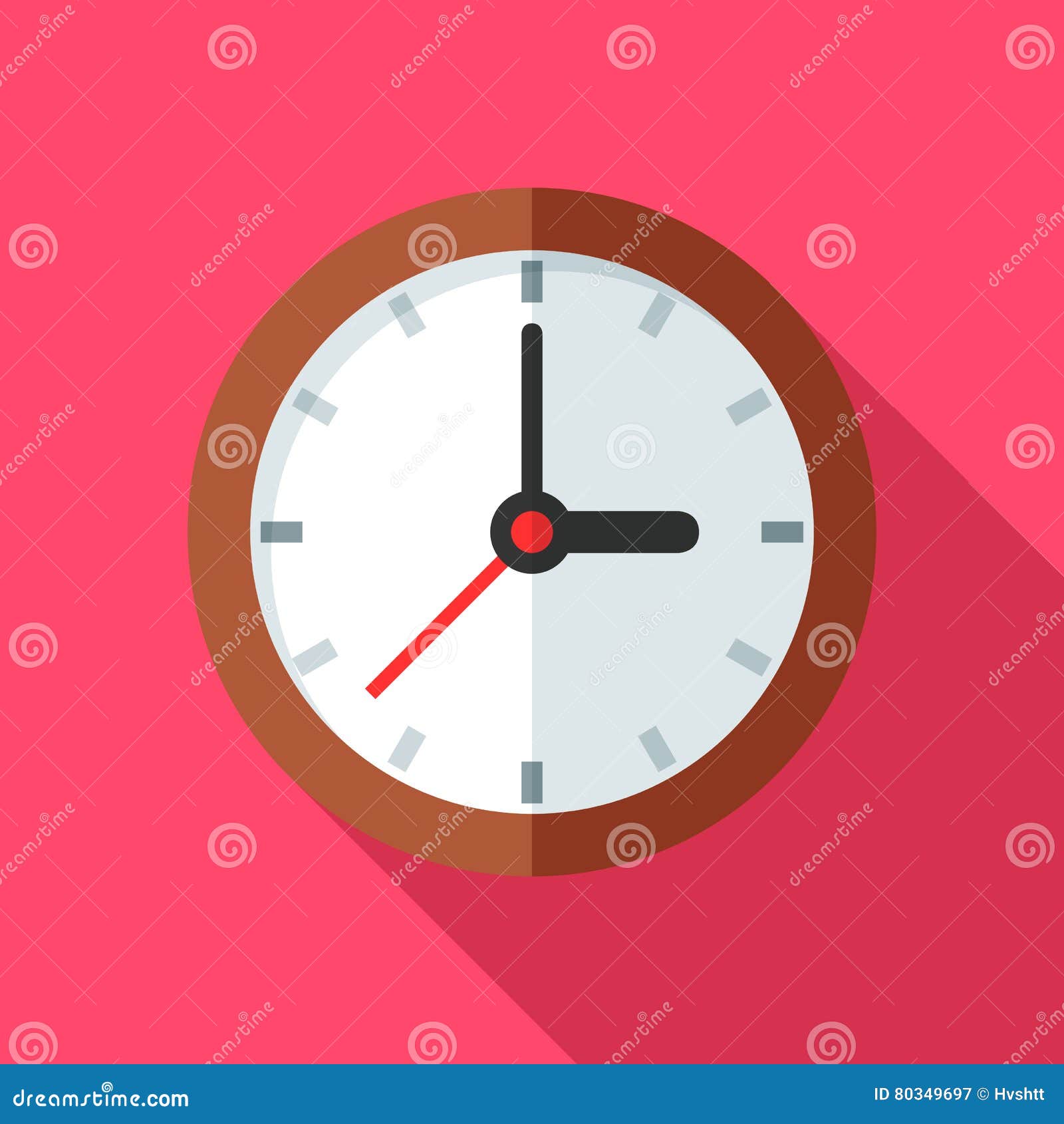 Colorful Clock Icon in Modern Flat Style with Long Shadow. Vector ...