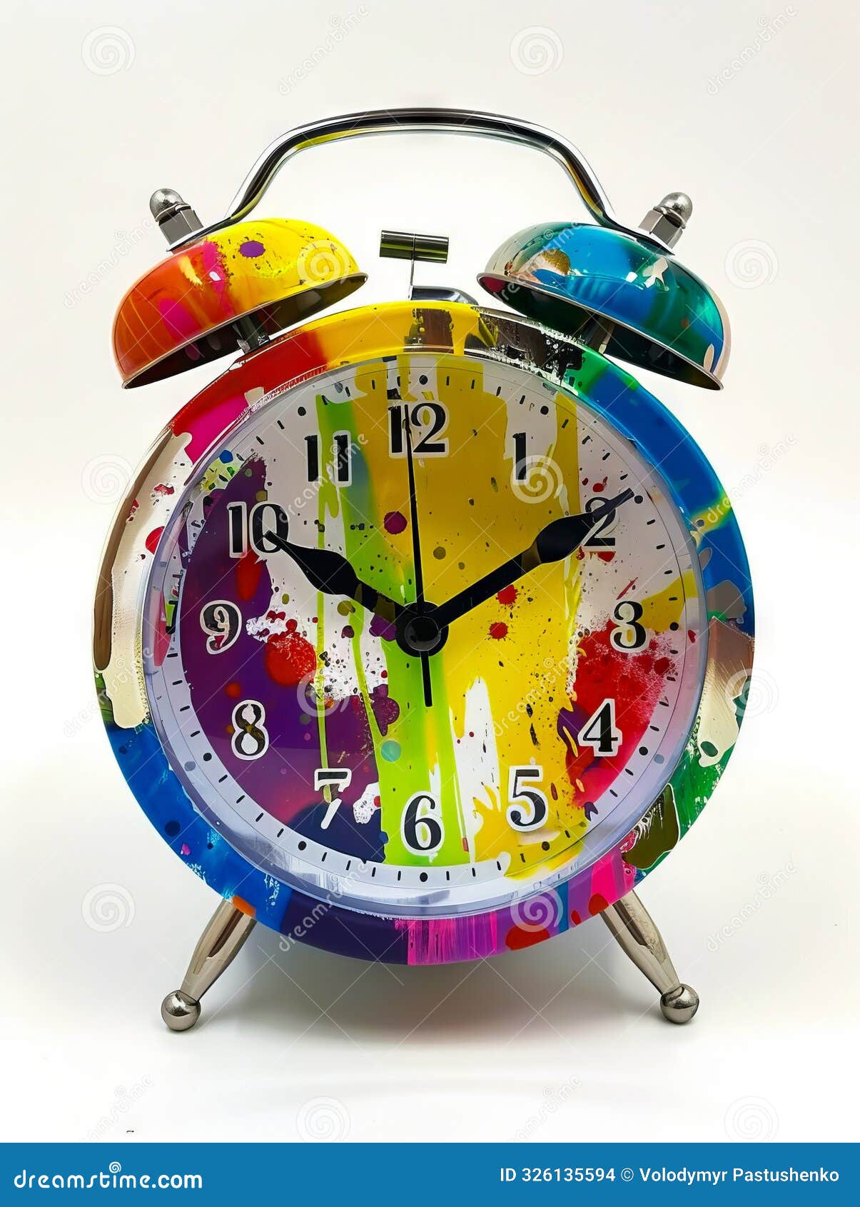 A Colorful Clock with a Paint Splatter Design Stock Photo - Image of ...
