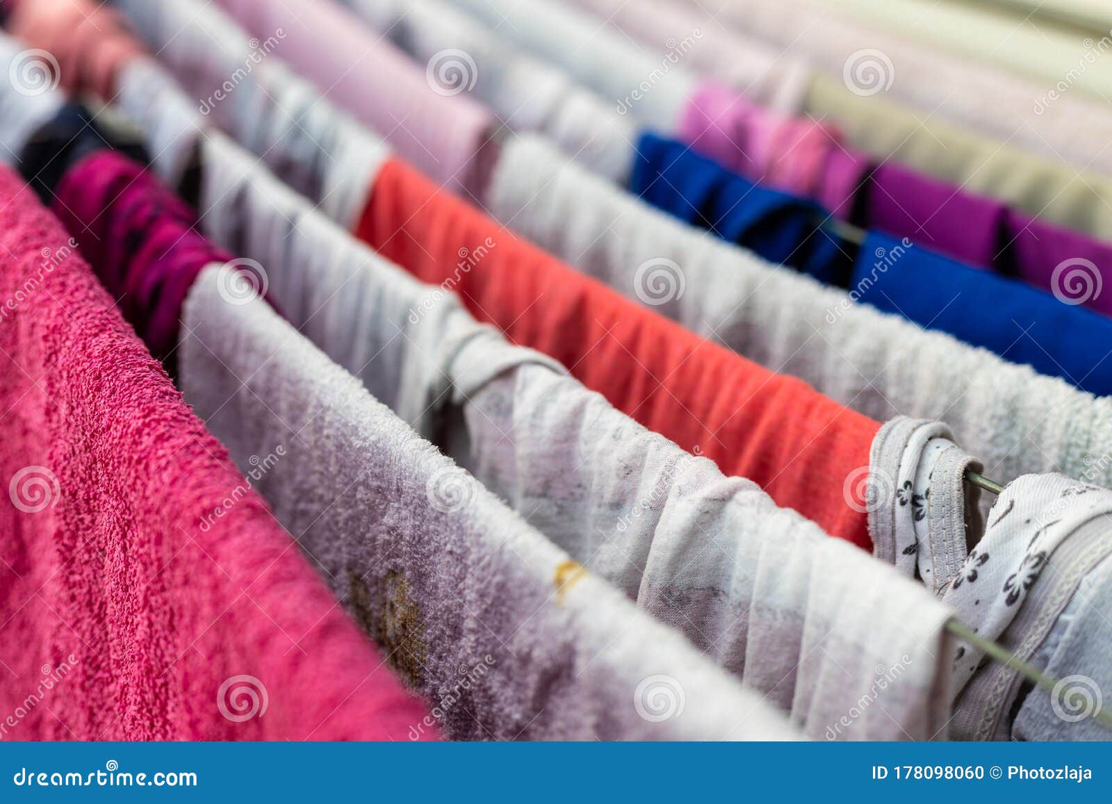 Colorful Clothes Drying on the Wire Stock Photo - Image of green, white ...