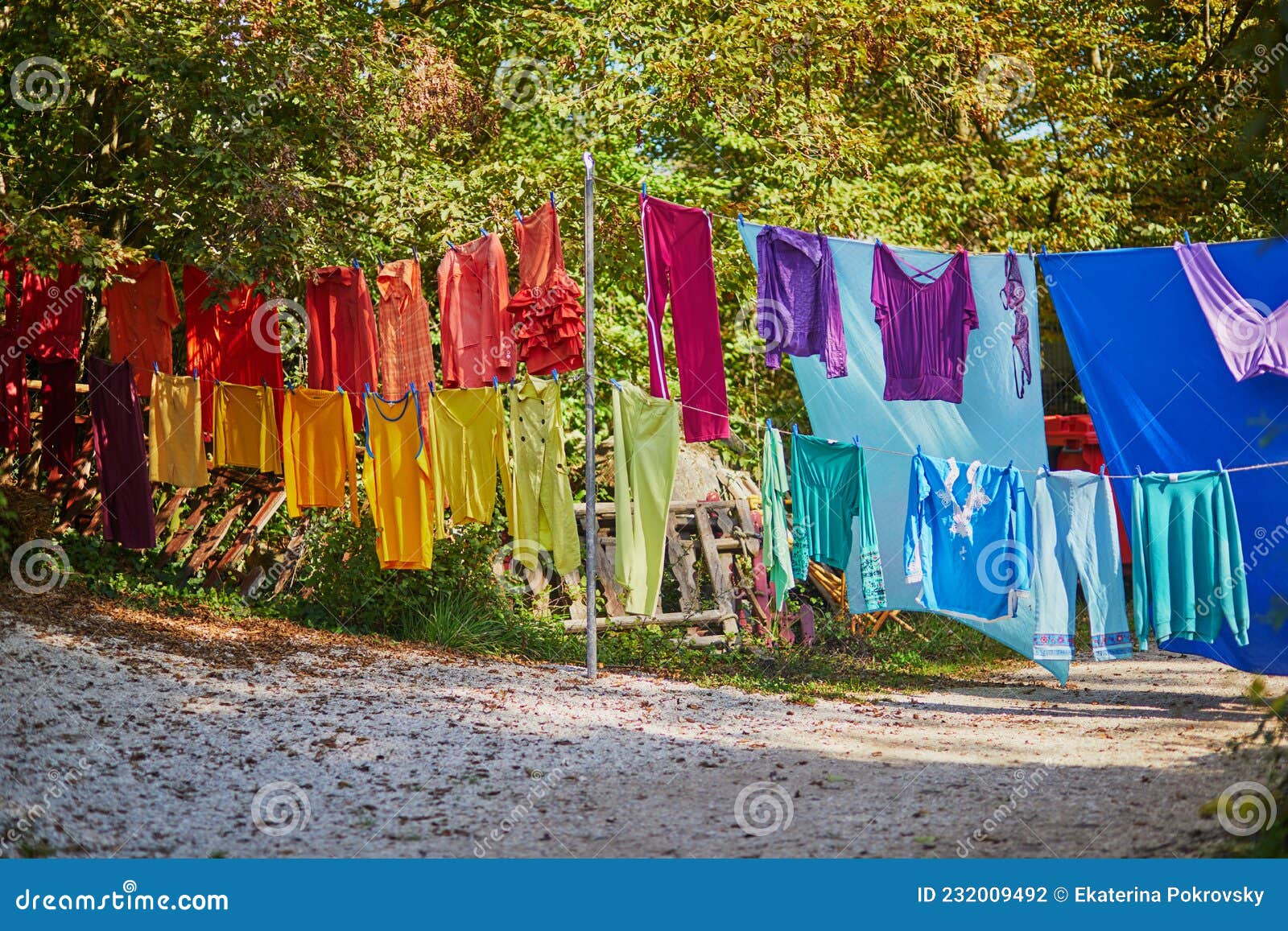 Colorful Clothes Hanging on the Rope Repeating Rainbow Colors Stock ...