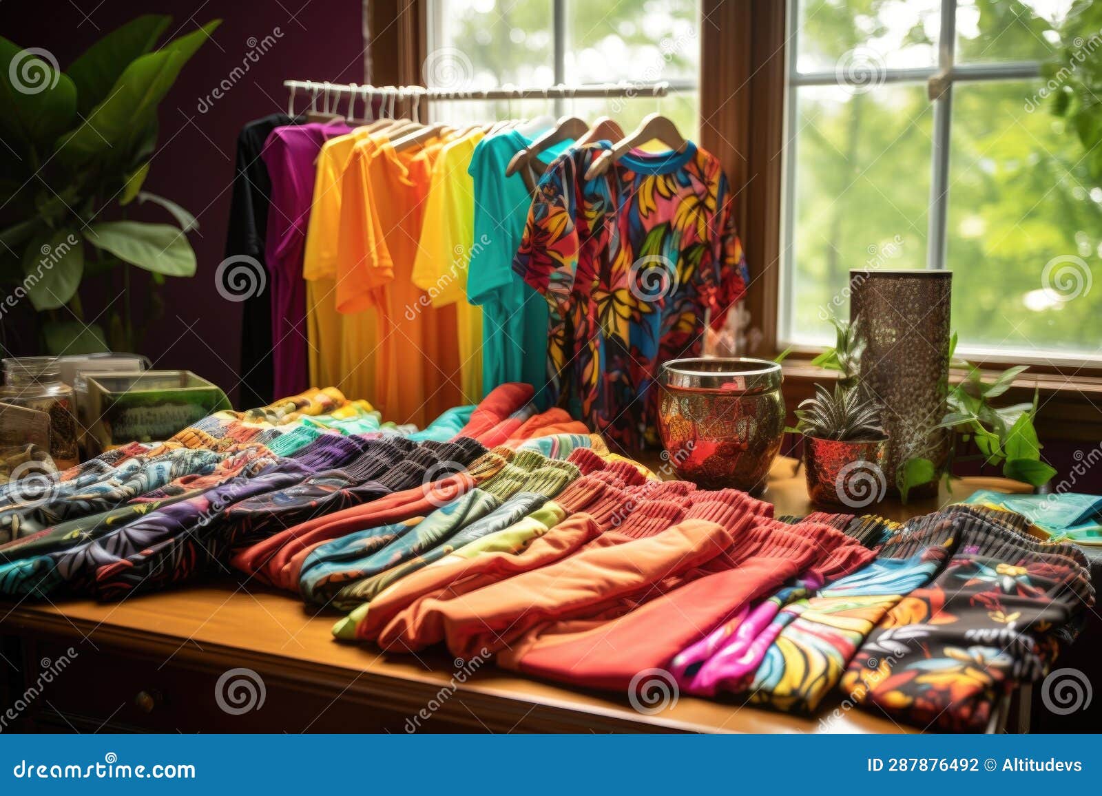 Colorful Clothing Options Spread on a Table Stock Illustration ...