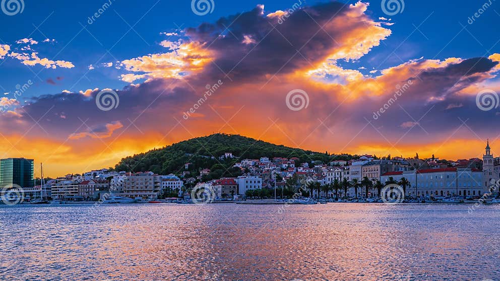 Sunset of Split, Croatia stock image. Image of landmark - 105961755