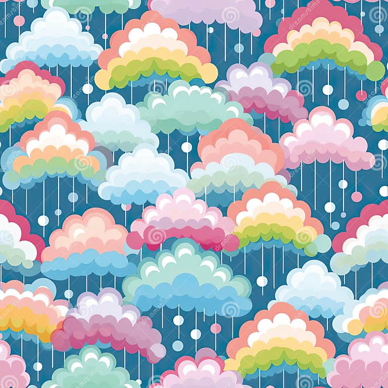 Colorful Clouds and Rain in a Repeating Pattern (tiled Stock ...