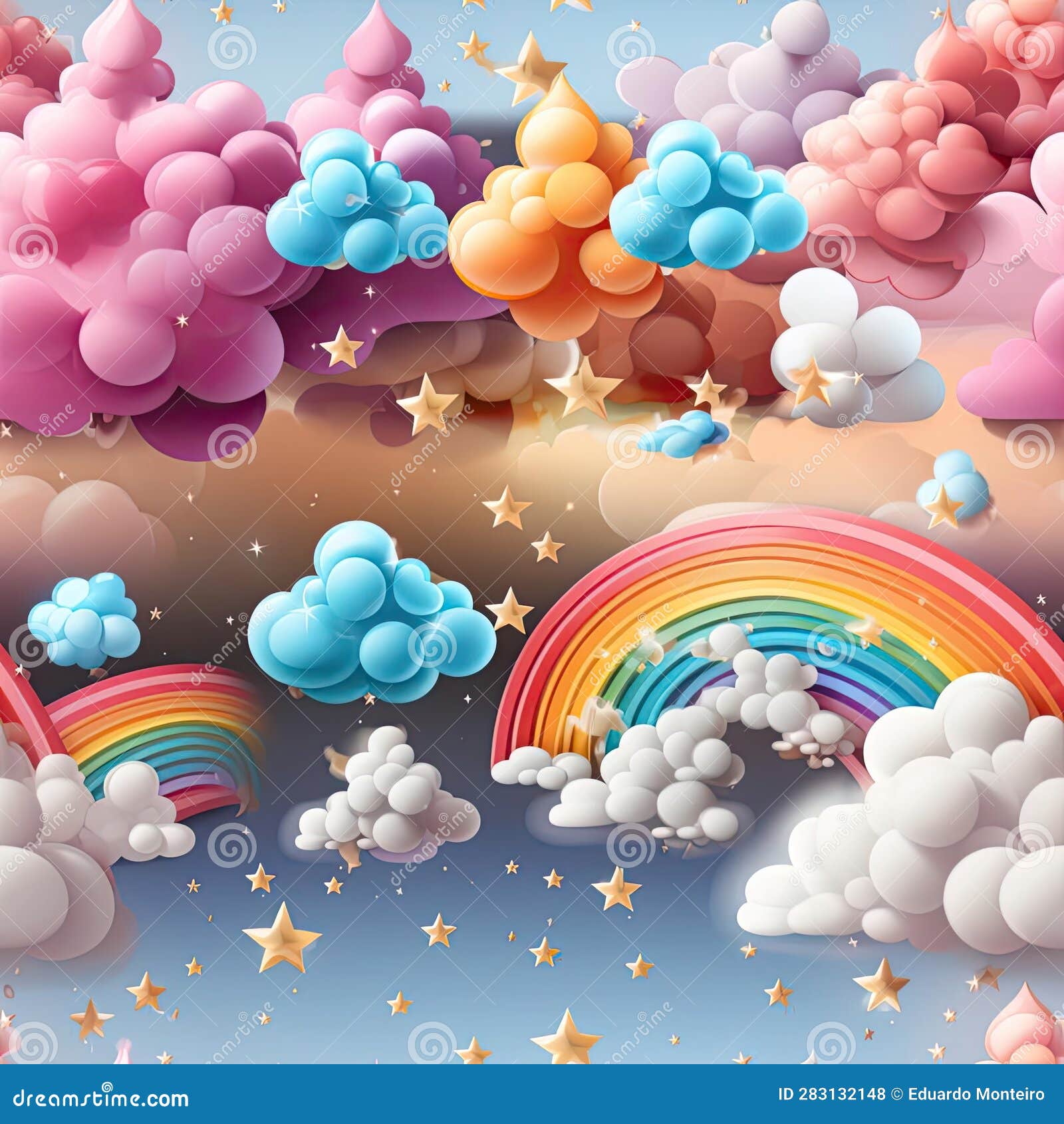 Colorful Clouds and Rainbow Illustrations with Stars (tiled Stock ...