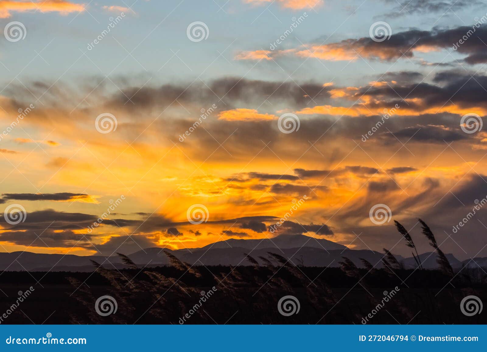 Colorful Clouds at the Sky during Sundown in a Flat Landscape Stock ...