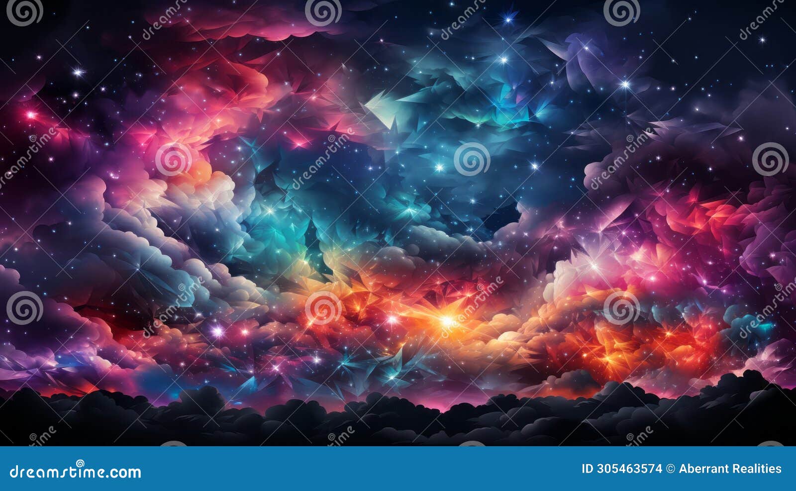 Colorful Clouds and Stars in the Night Sky Stock Illustration ...