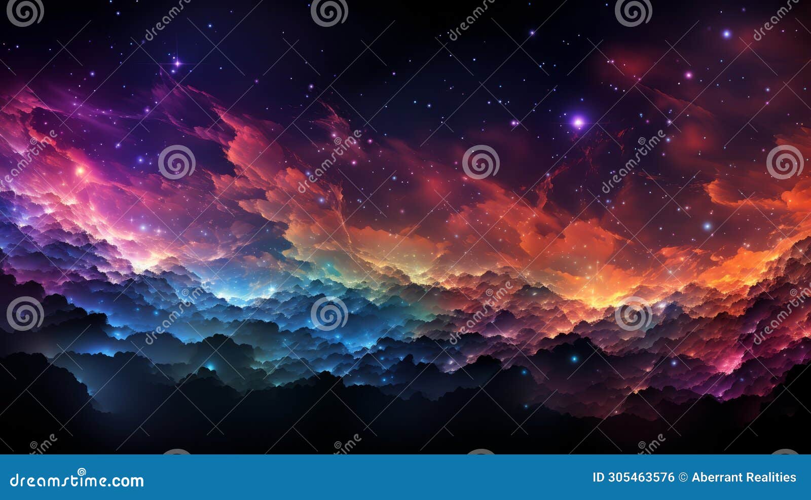 Colorful Clouds and Stars in the Night Sky Stock Illustration ...