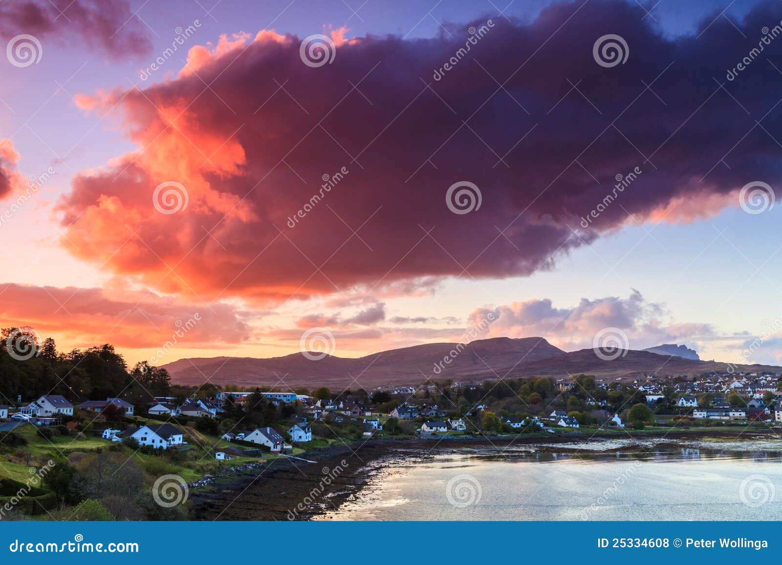 Colorful Clouds at Sunset Over a Village Stock Photo - Image of creek ...