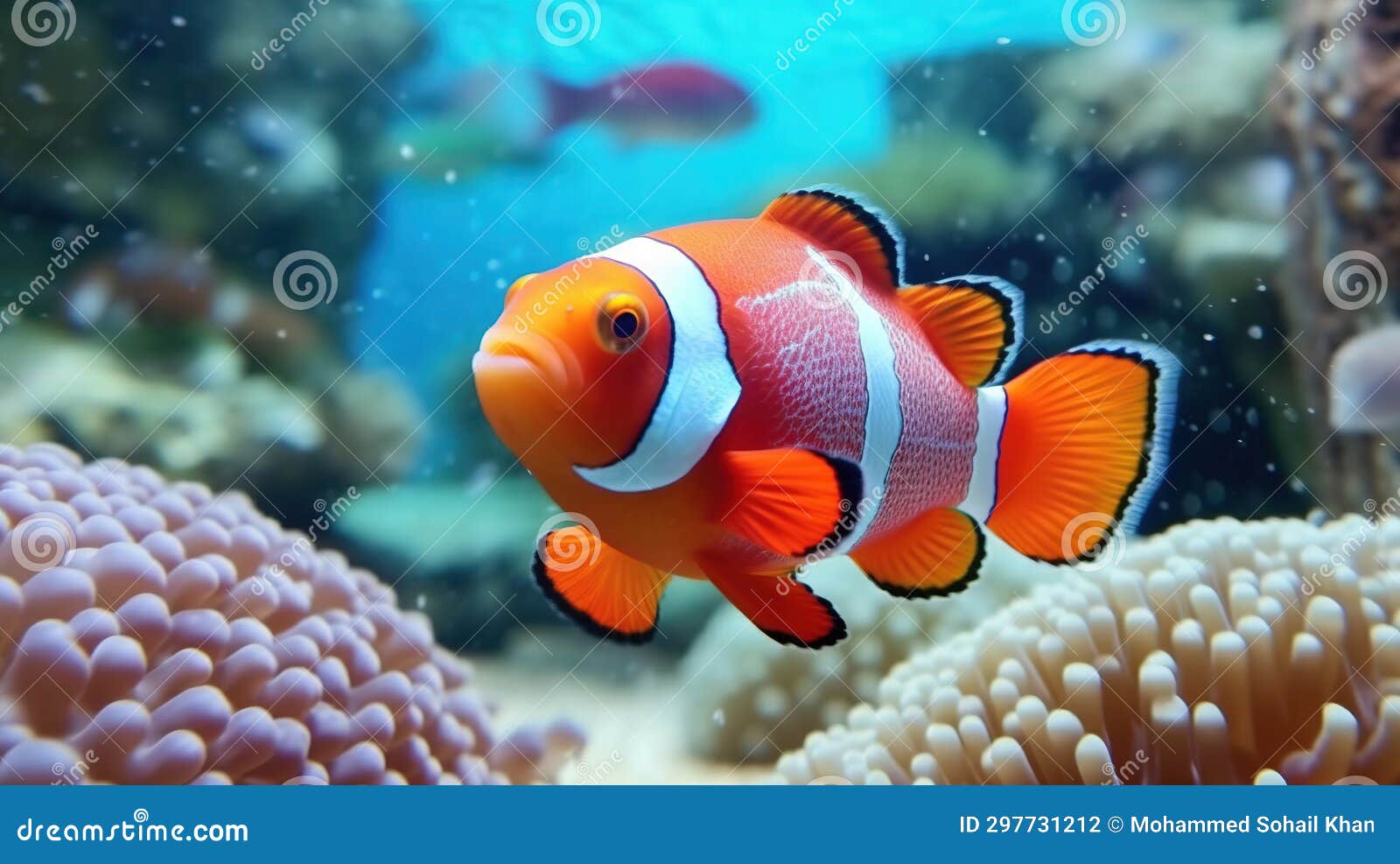 Colorful Clown Fish Blurry Background Stock Photo - Image of fish, blue ...