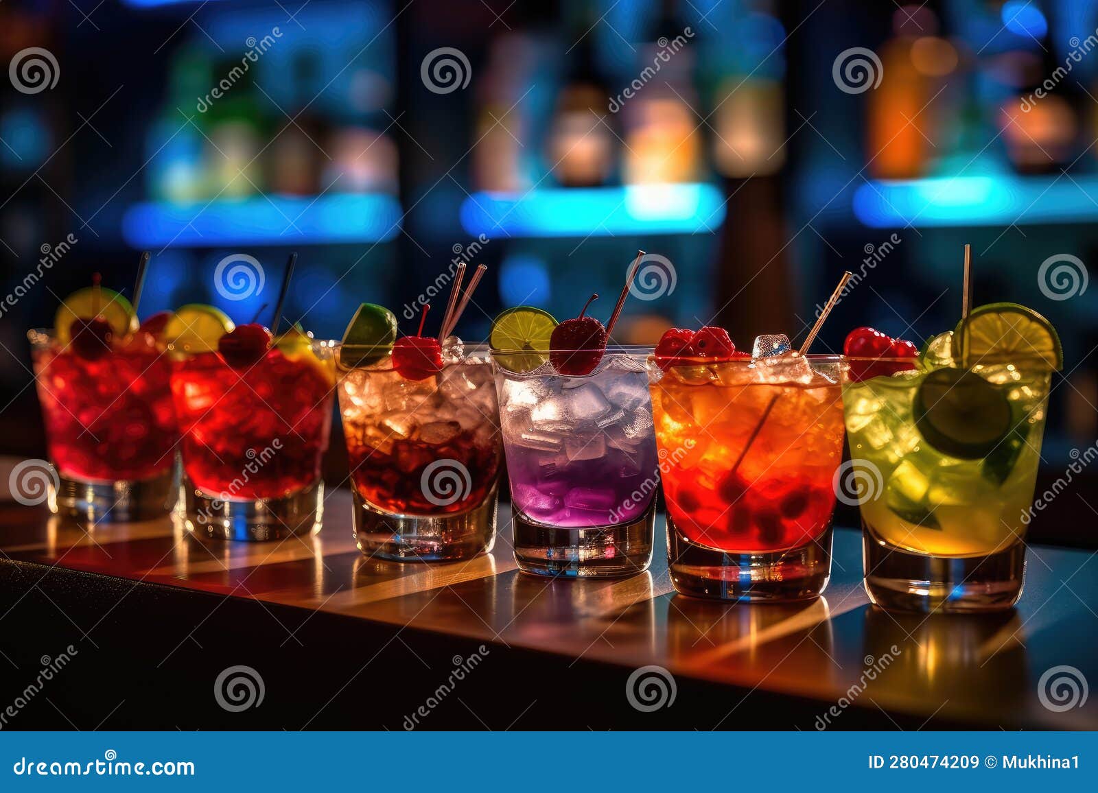 Colorful Cocktails on the Bar Counter. Generative AI Technology Stock ...